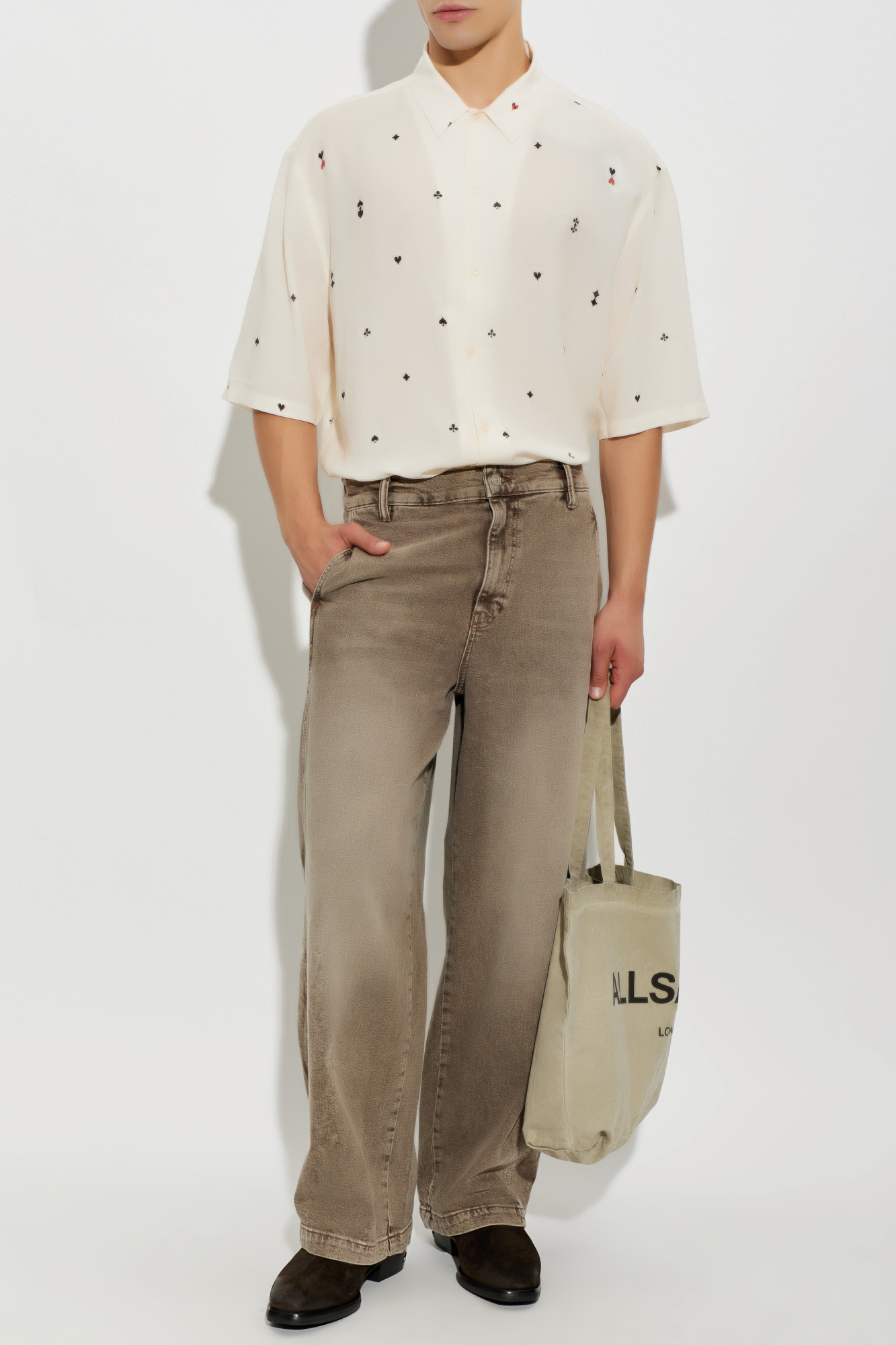 ALLSAINTS AllSaints 'Cardsuit' Embroidered Linen Blend Shirt