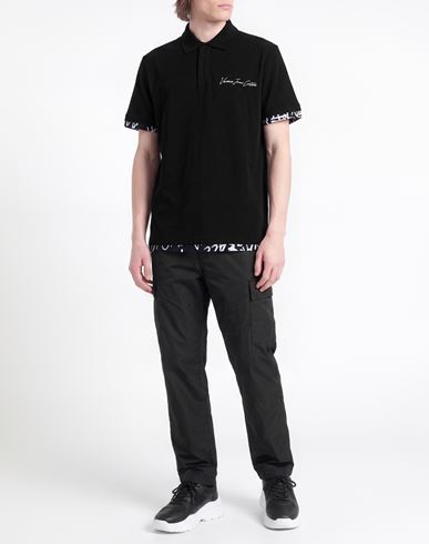 VERSACE man polo shirt black size s cotton
