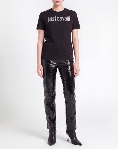 JUST CAVALLI JUST CAVALLI Black Glitter Logo Print Cotton T-Shirt