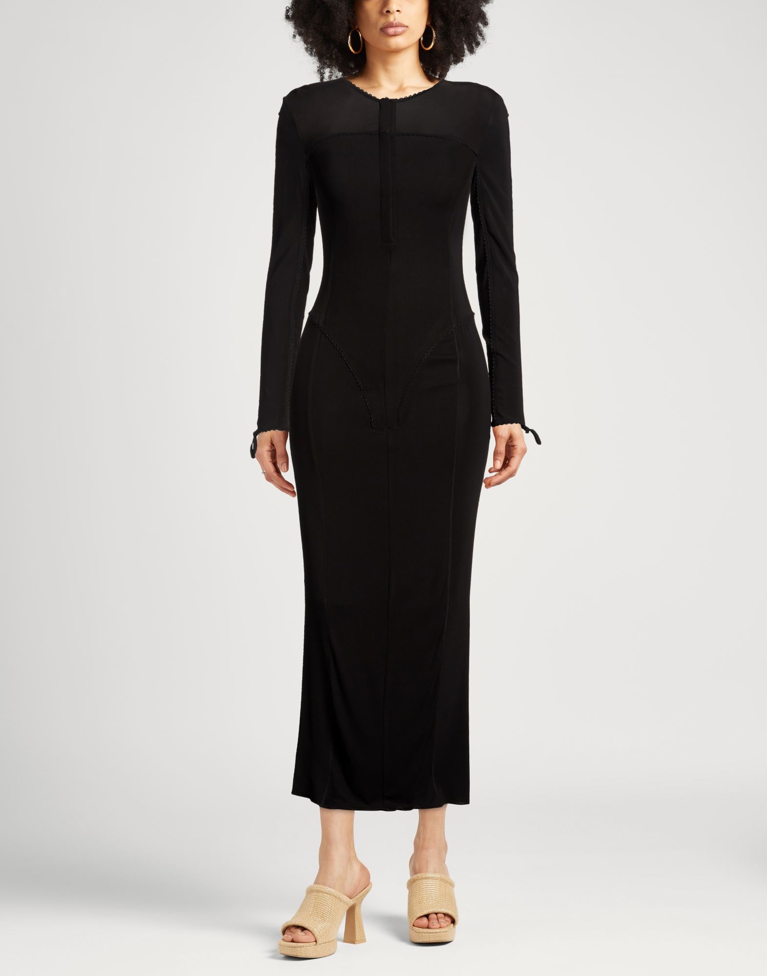BLUMARINE Blumarine Black Viscose Blend Bodycon Maxi Dress with Lace Trims