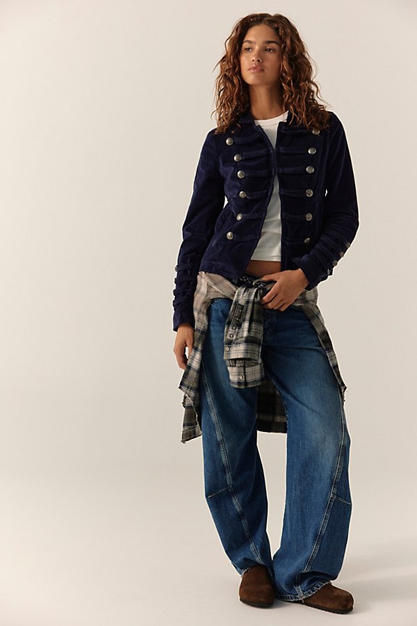 FREE PEOPLE Free People Fitted Velvet Military Jacket