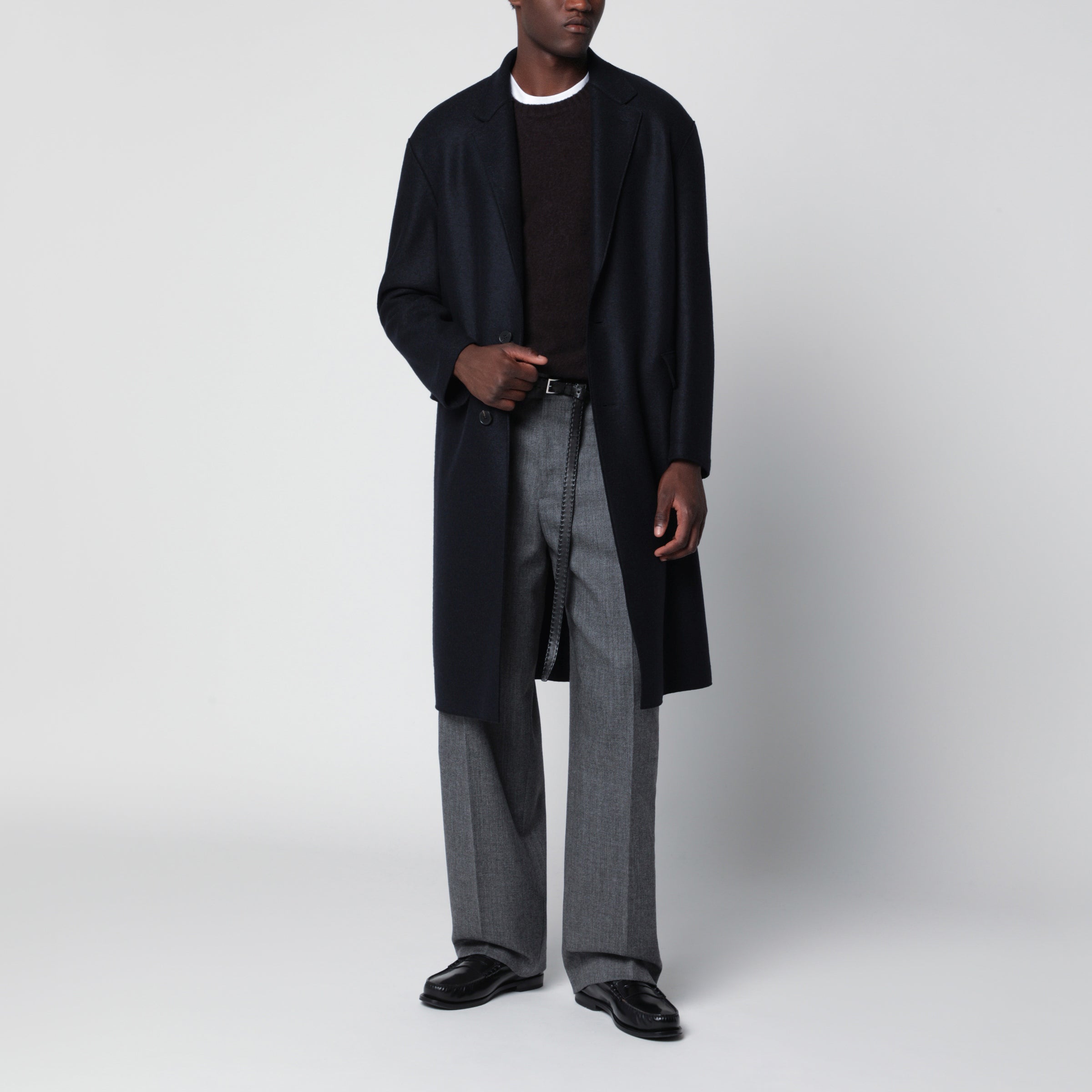 HARRIS WHARF LONDON Harris Wharf London Navy Single-Breasted Wool Coat