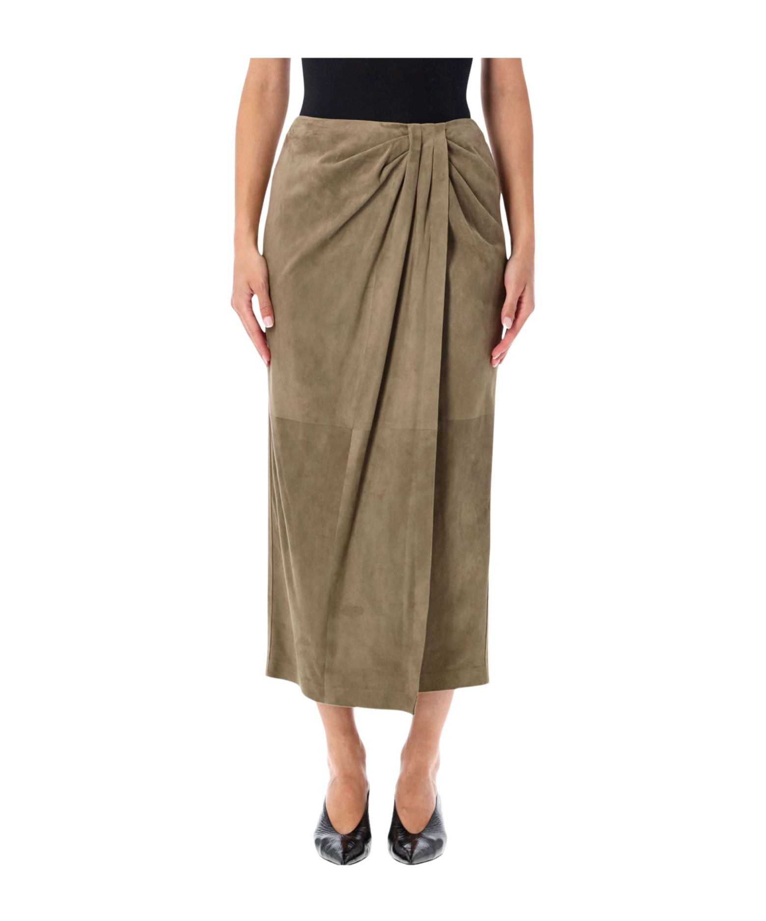 RALPH LAUREN Ralph Lauren Teegan Suede Midi Skirt with Draped Front
