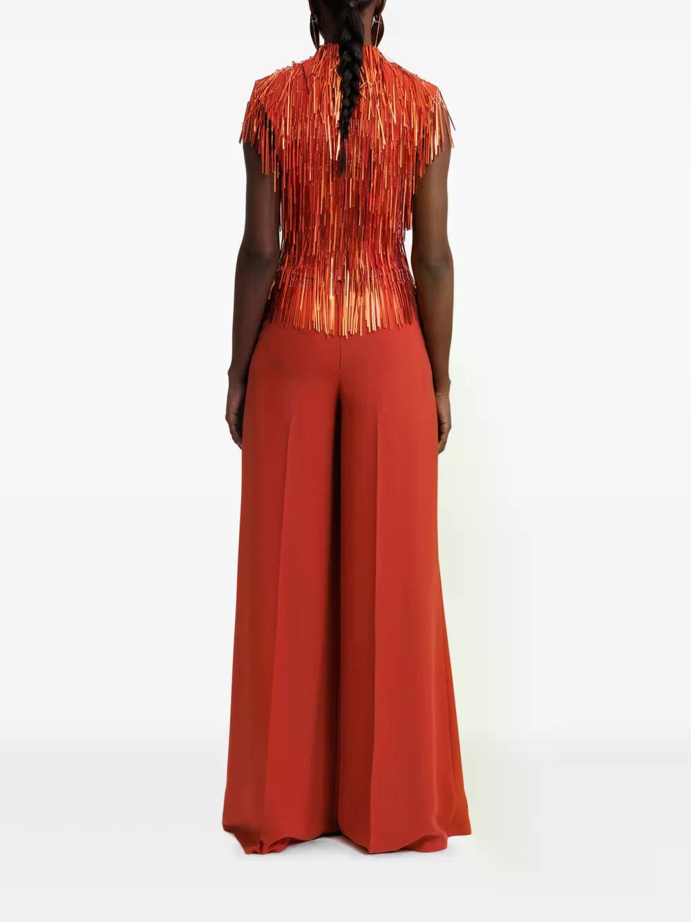 GEMY MAALOUF Gemy Maalouf Sleeveless High-Neck Top with Fringe Detail