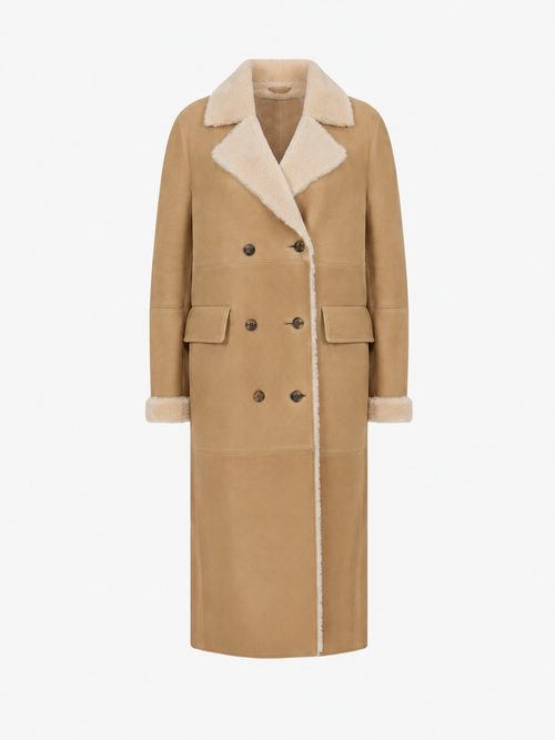 MINE BILGI Mine Bilgi Symphony Merino Shearling Double-Breasted Long Coat