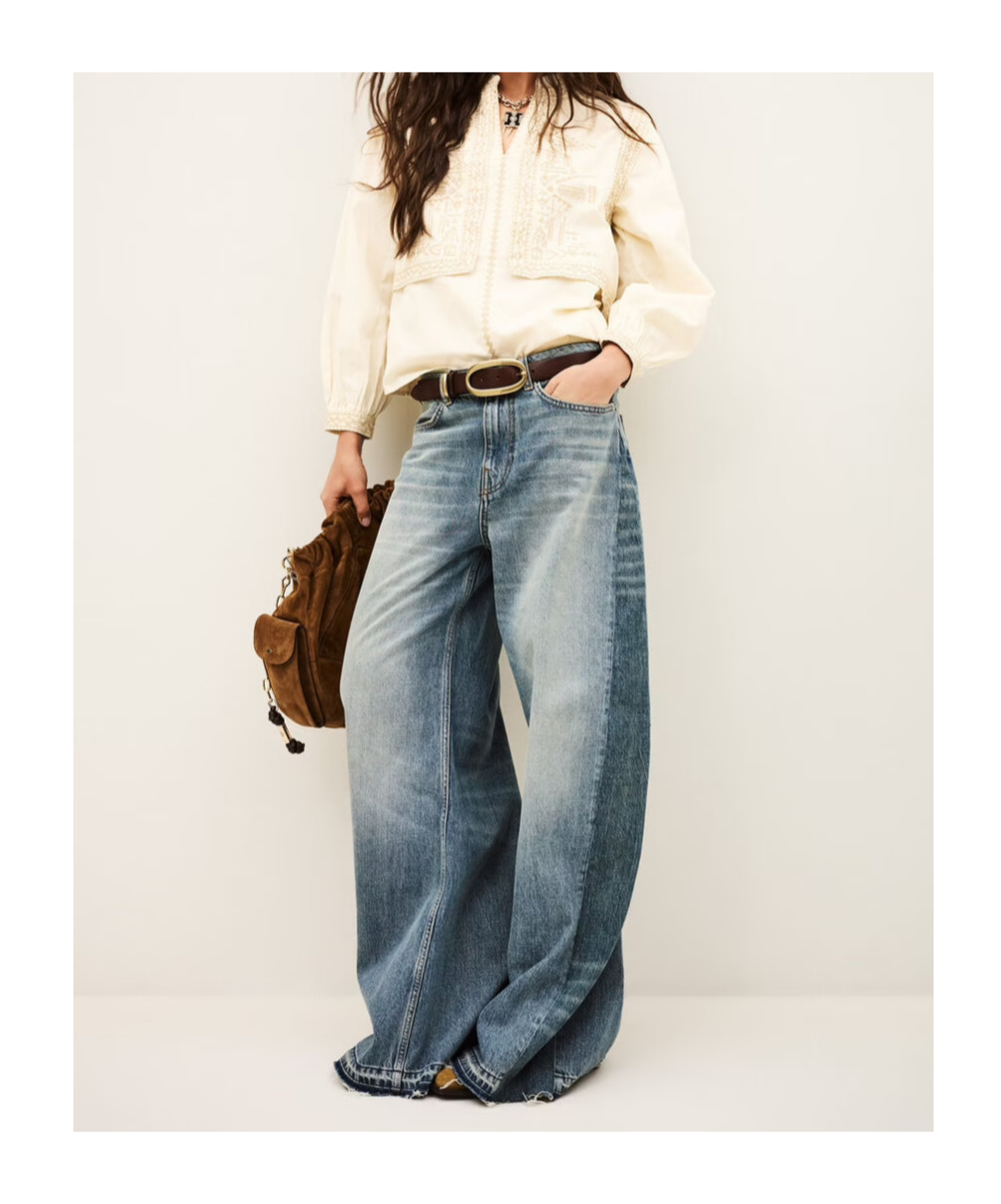BA&SH Embroidered Blouse with Puffed Sleeves