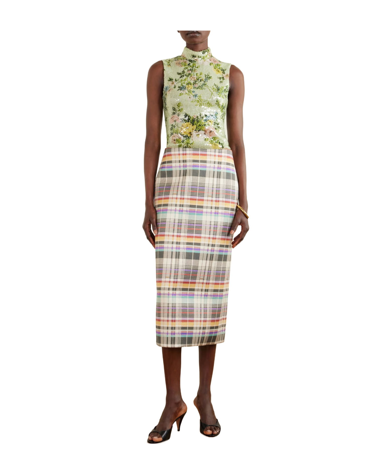 BRANDON MAXWELL Brandon Maxwell Plaid Wool-Silk Blend Mikado Long Dress