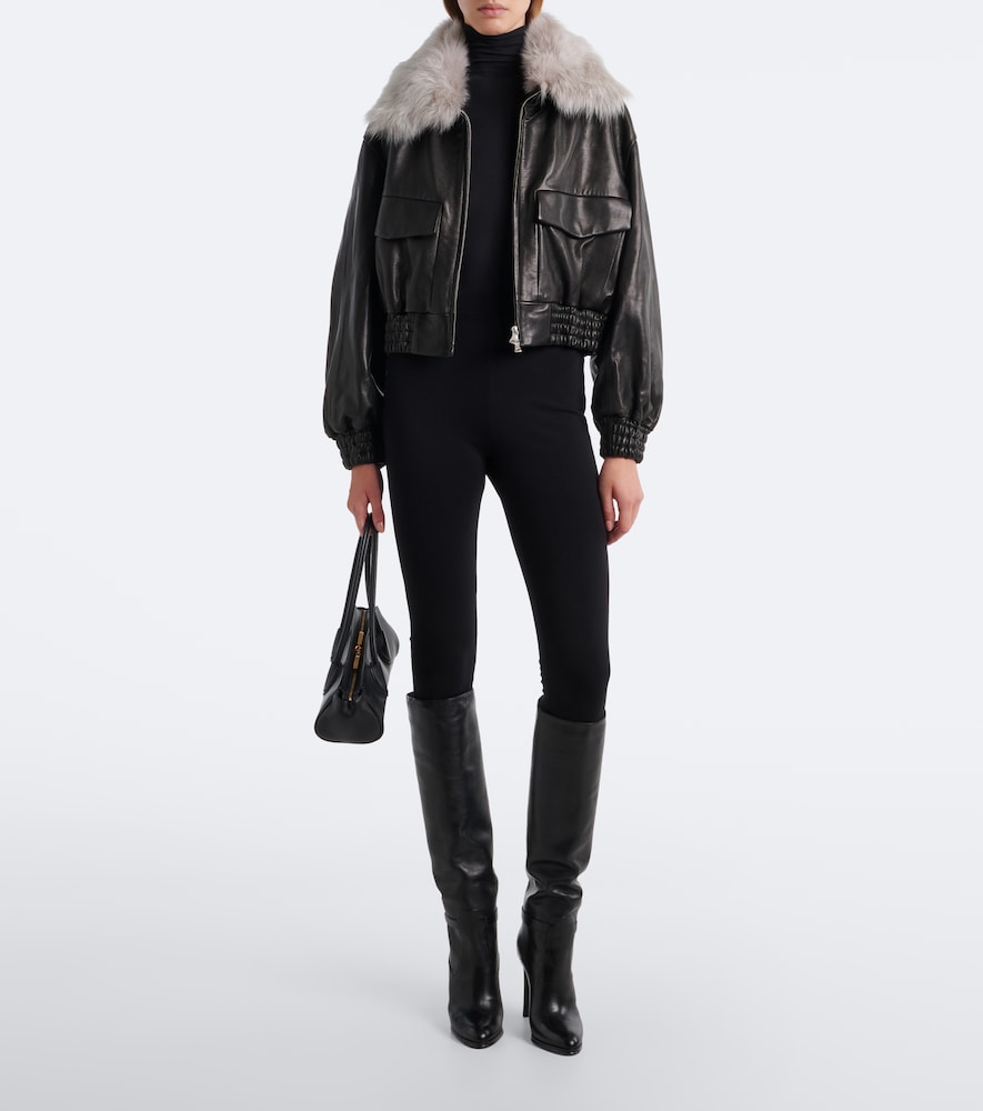 NOUR HAMMOUR Nour Hammour Shearling-Trimmed Leather Blouson Jacket