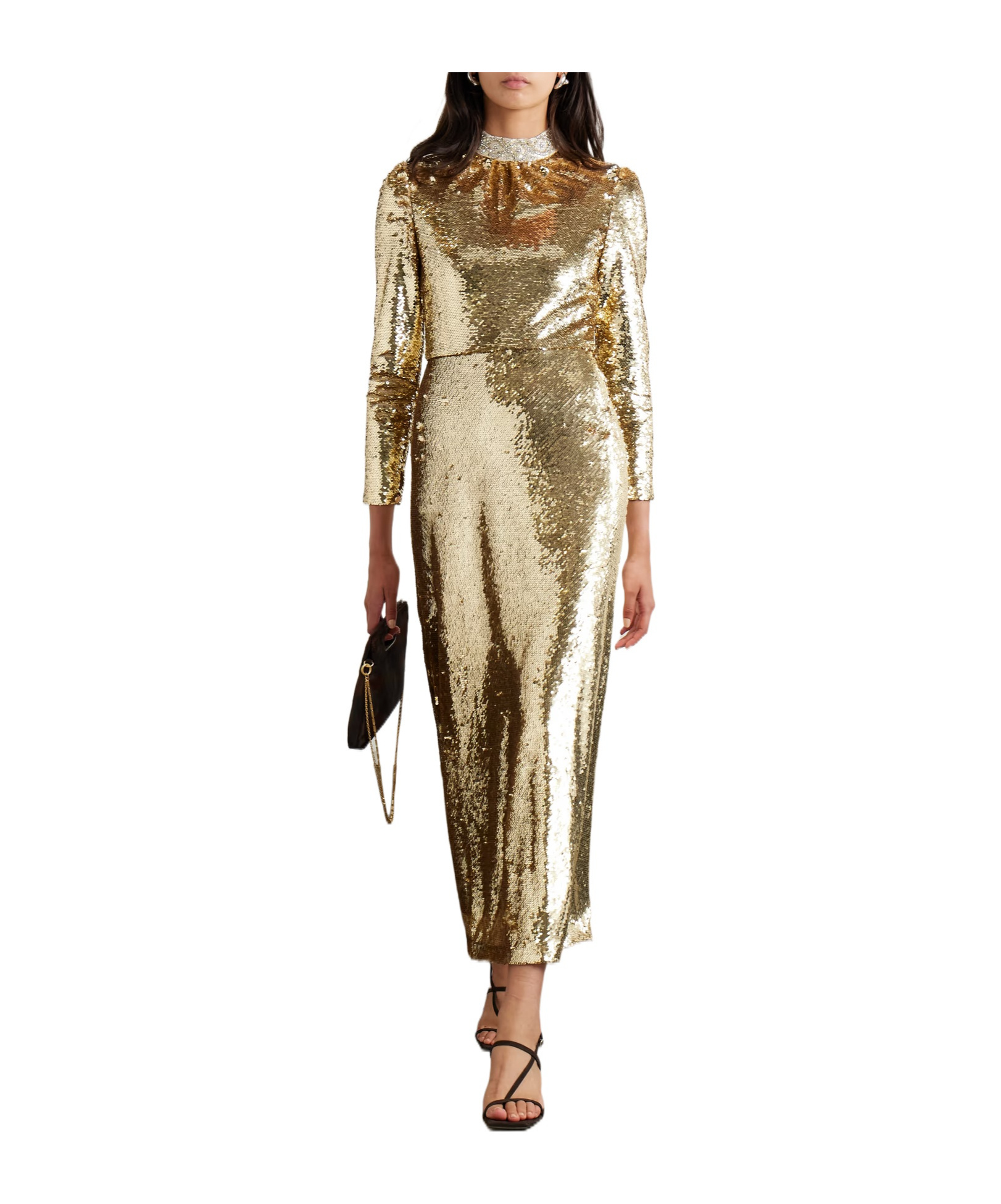 SALONI Saloni Light Gold Sequin Embellished Maxi Dress