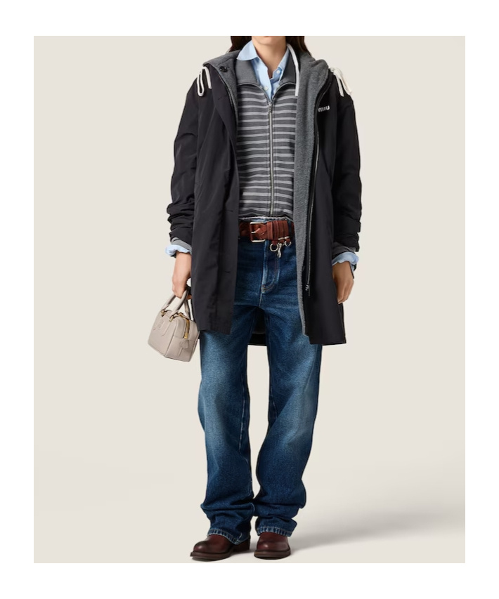 MIU MIU Miu Miu Single-Breasted Pongé and Fleece Caban Jacket
