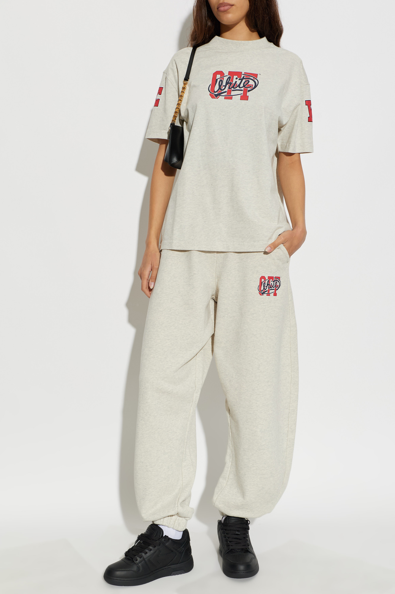 OFF-WHITE Off-White Cropped Cotton T-Shirt with Floral Logo