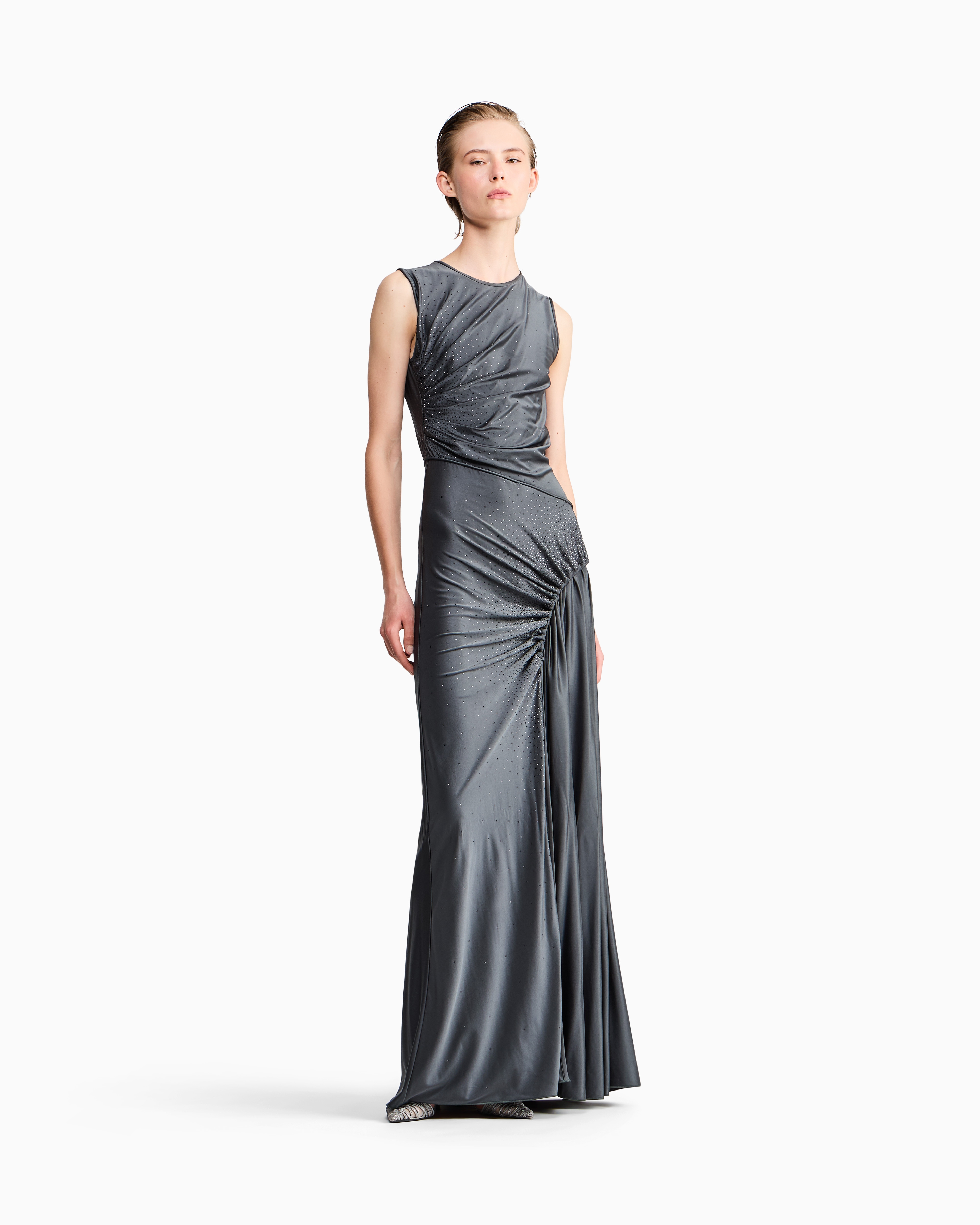GIORGIO ARMANI Giorgio Armani Long Dress in Jersey with Draping and Rhinestone Embroidery