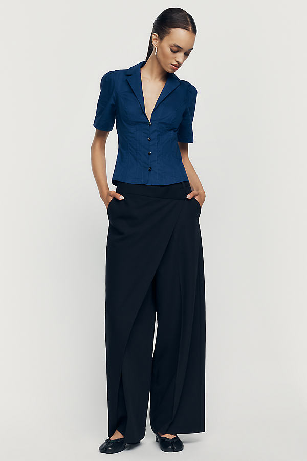 MAEVE Maeve Short-Sleeve Blazer Top