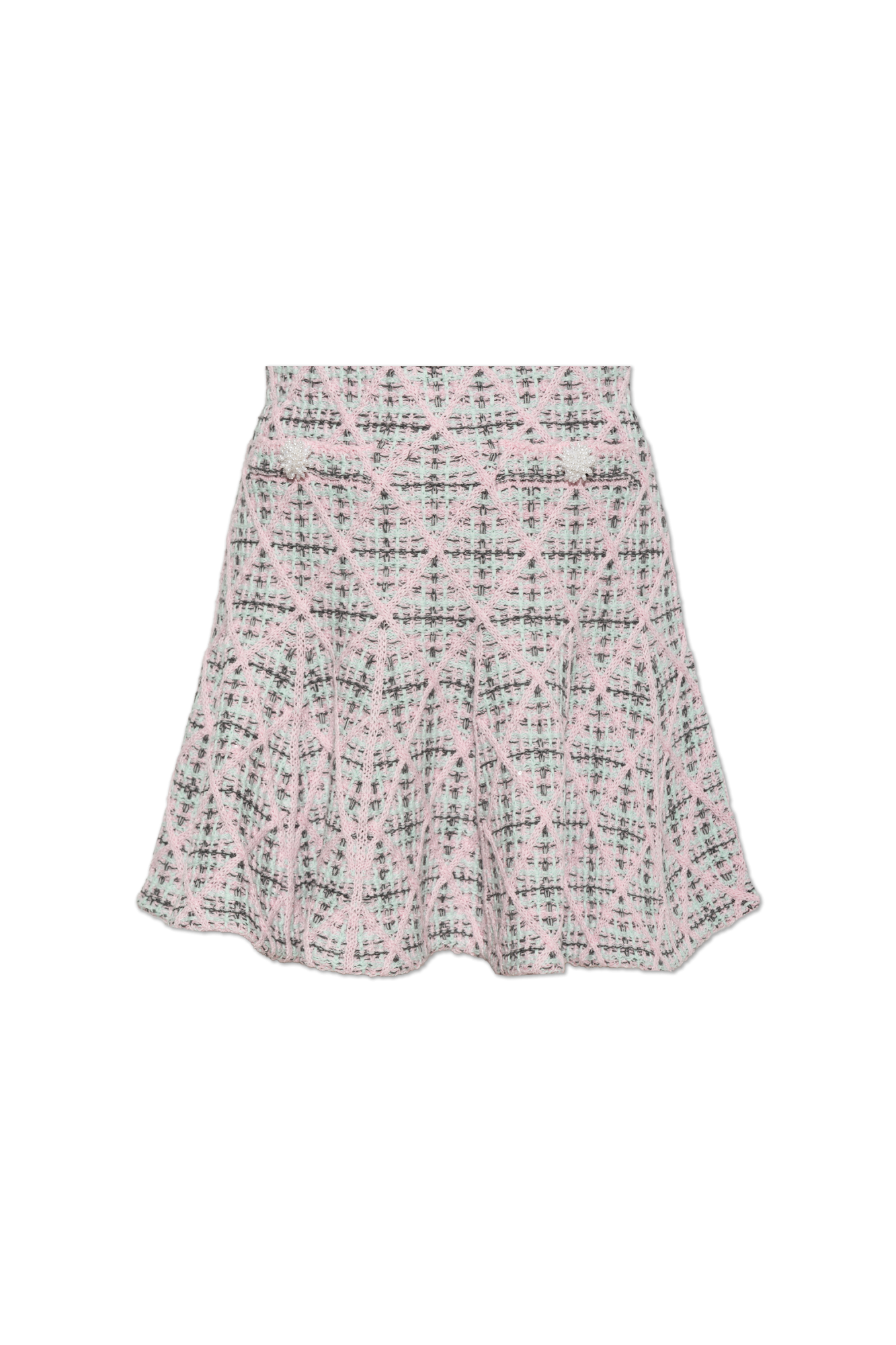 SELF-PORTRAIT Self-Portrait Checked Knit Mini Skirt