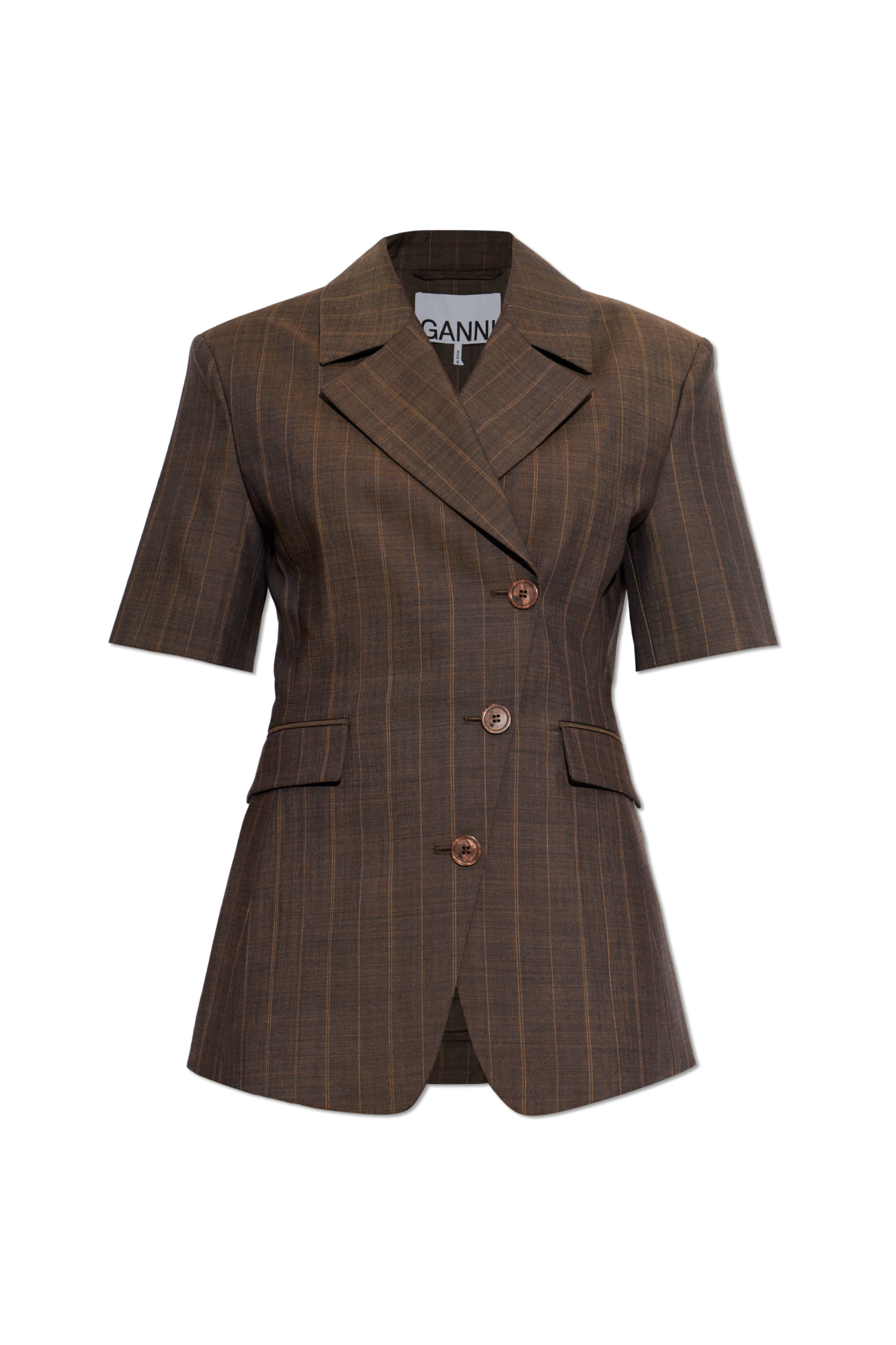 GANNI Ganni Wool Blazer with Short Sleeves and Pinstripe Pattern