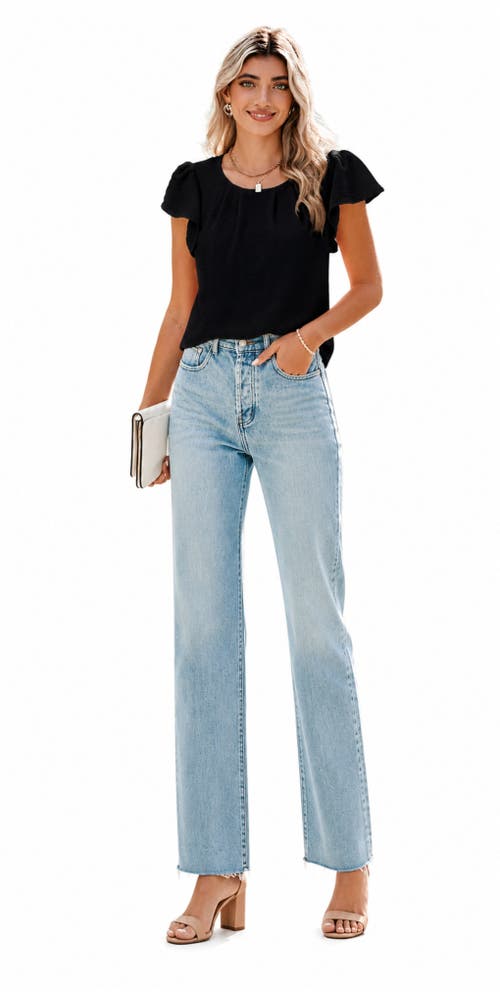 ZILPU Zilpu Lightweight Pleated Flutter Sleeve Chiffon Blouse