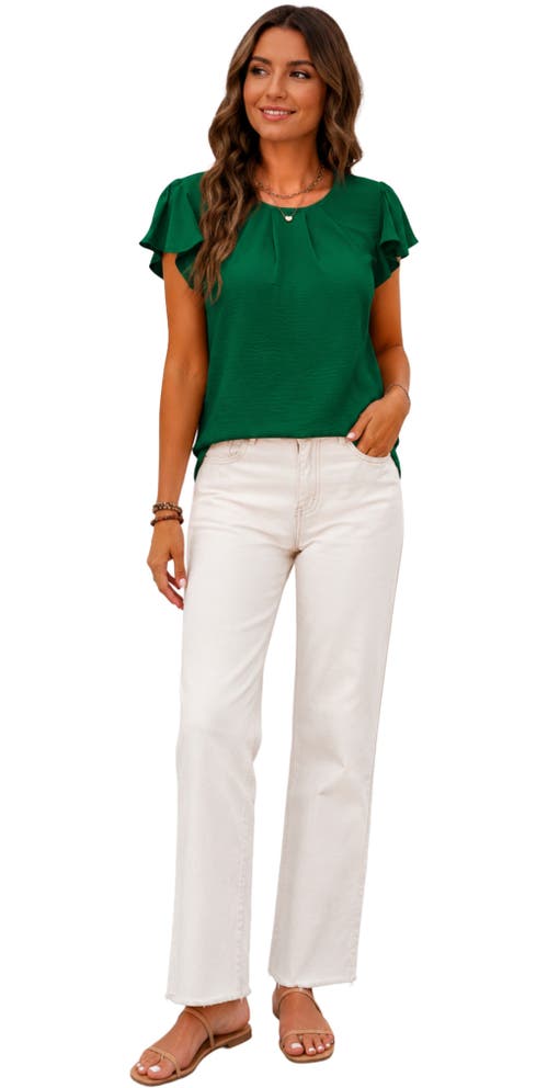 ZILPU Zilpu Lightweight Pleated Flutter Sleeve Chiffon Blouse