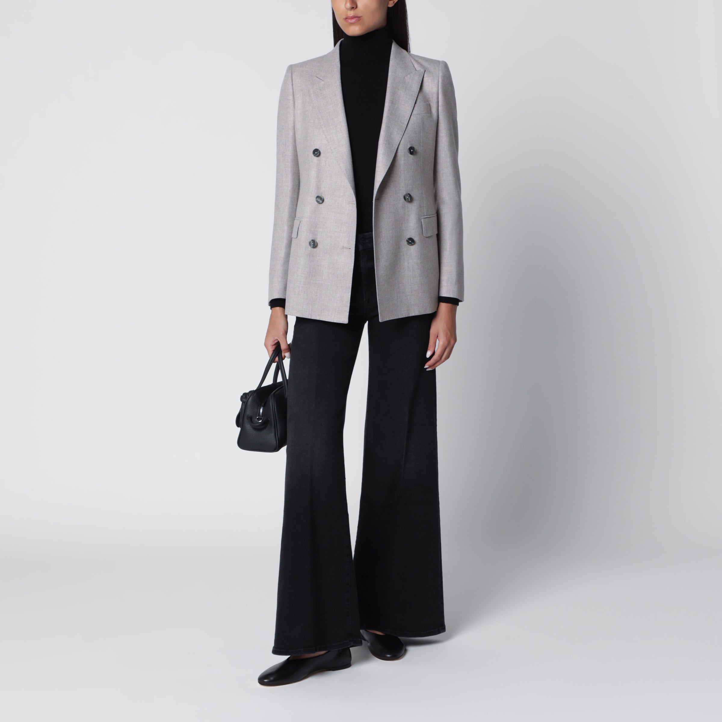 TAGLIATORE Double-breasted pearl grey jacket in wool and cashmere