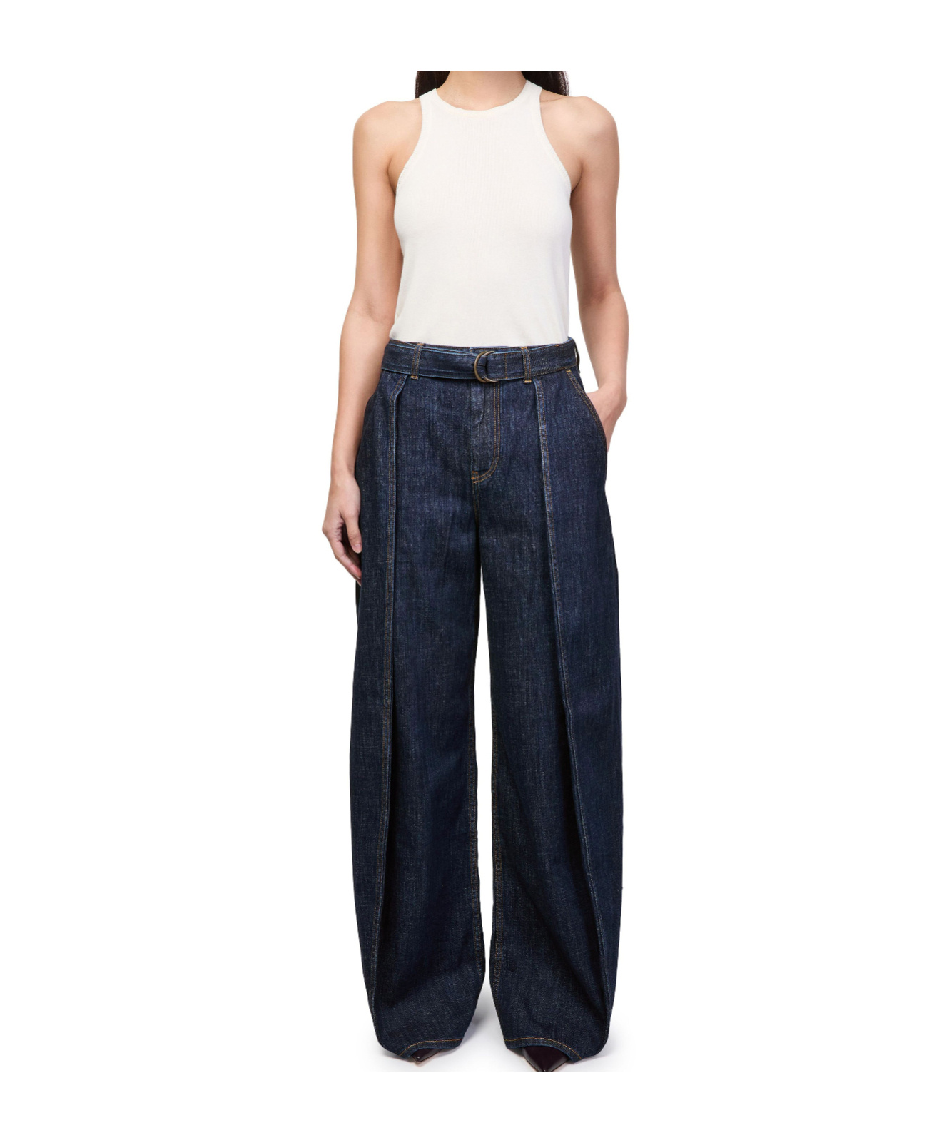 LOEWE Loewe Belted Pleated Wide-Leg Jeans