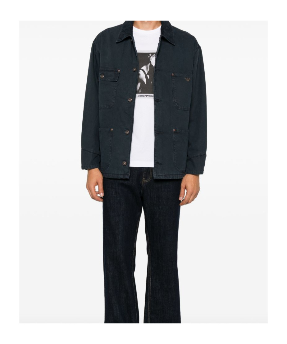EMPORIO ARMANI corduroy-collar logo-plaque jacket