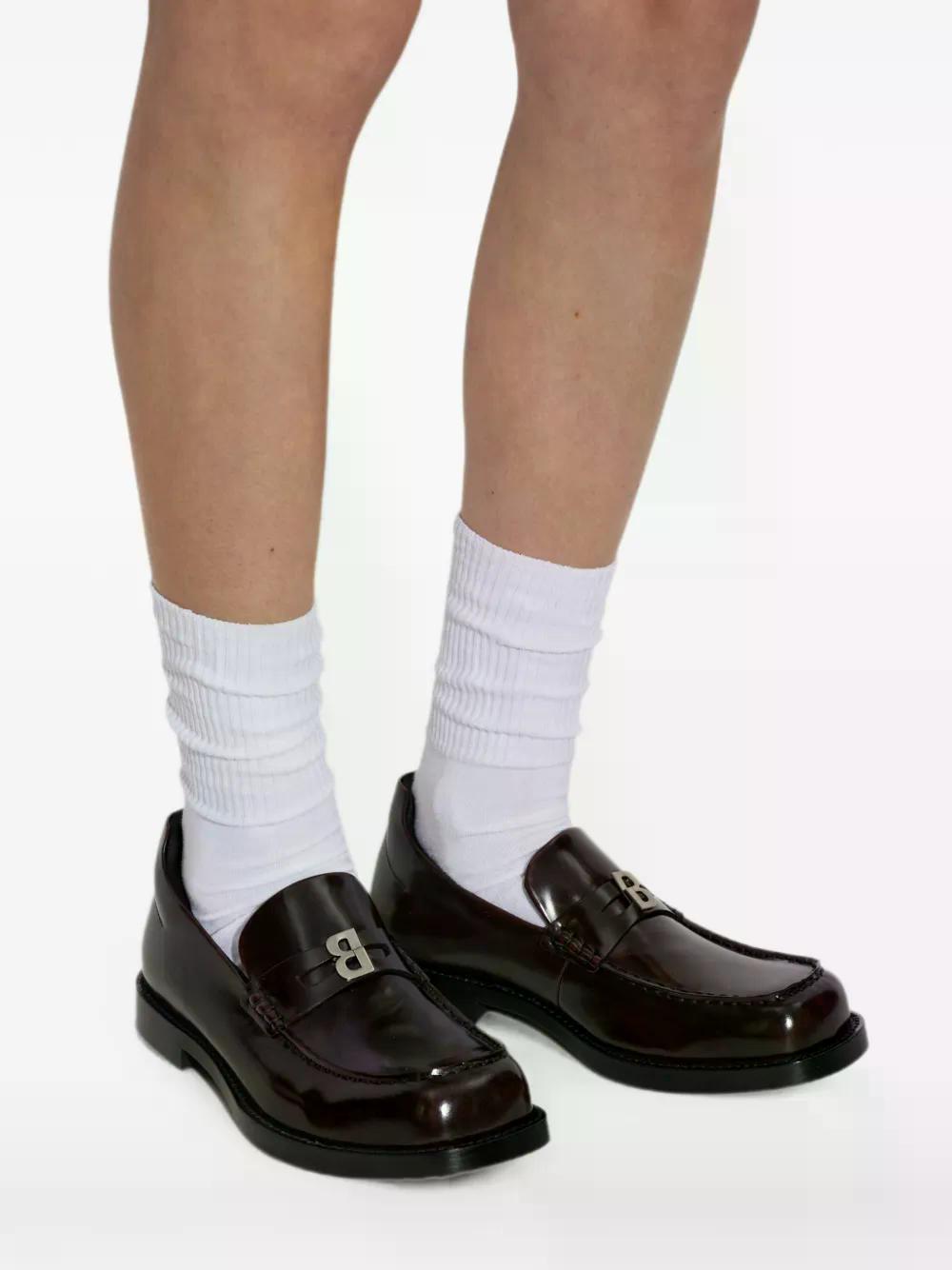BALENCIAGA Balenciaga Square Toe Calfskin Loafers with Metallic Logo
