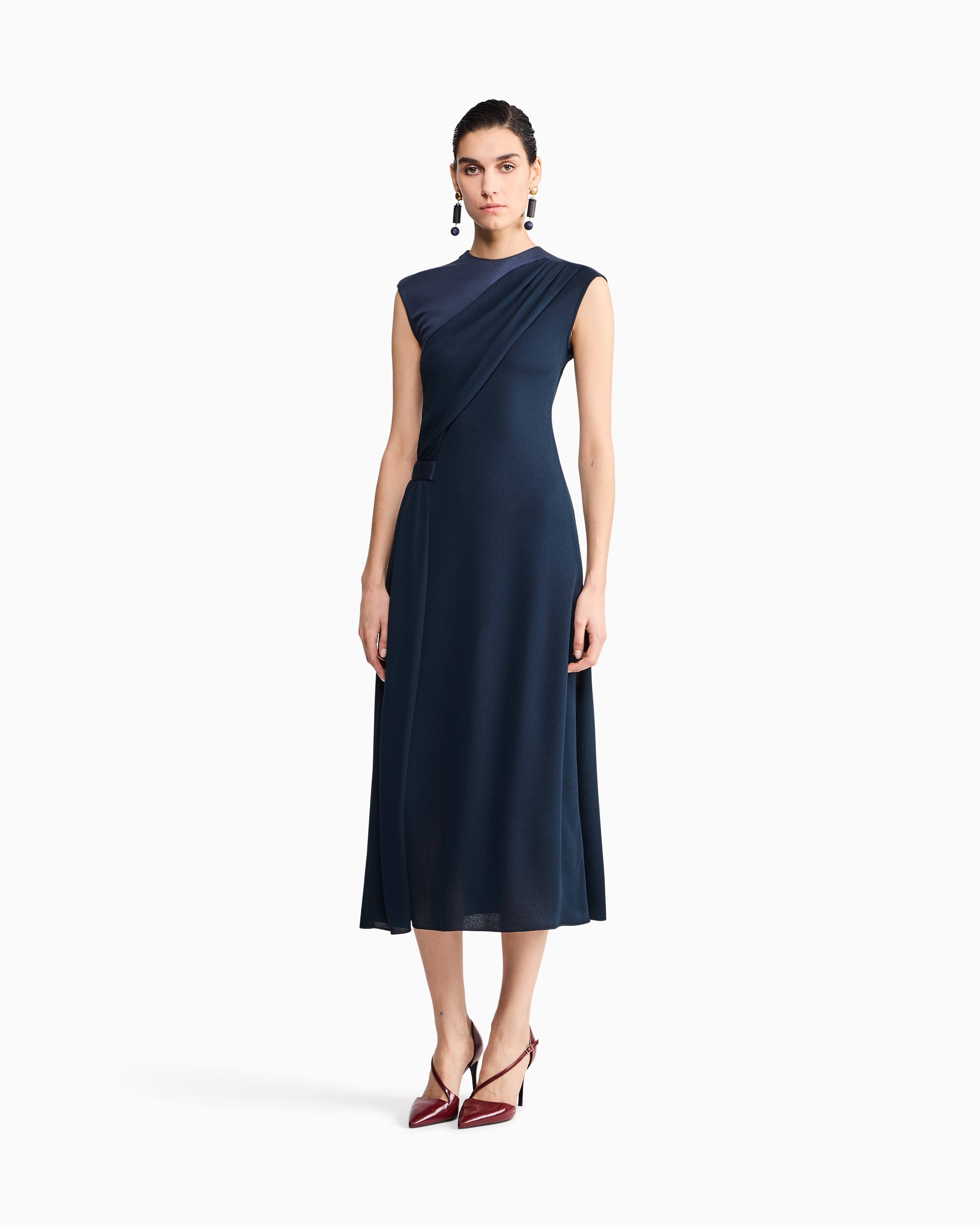 GIORGIO ARMANI Giorgio Armani Sleeveless Draped Viscose Jersey and Satin Maxi Dress