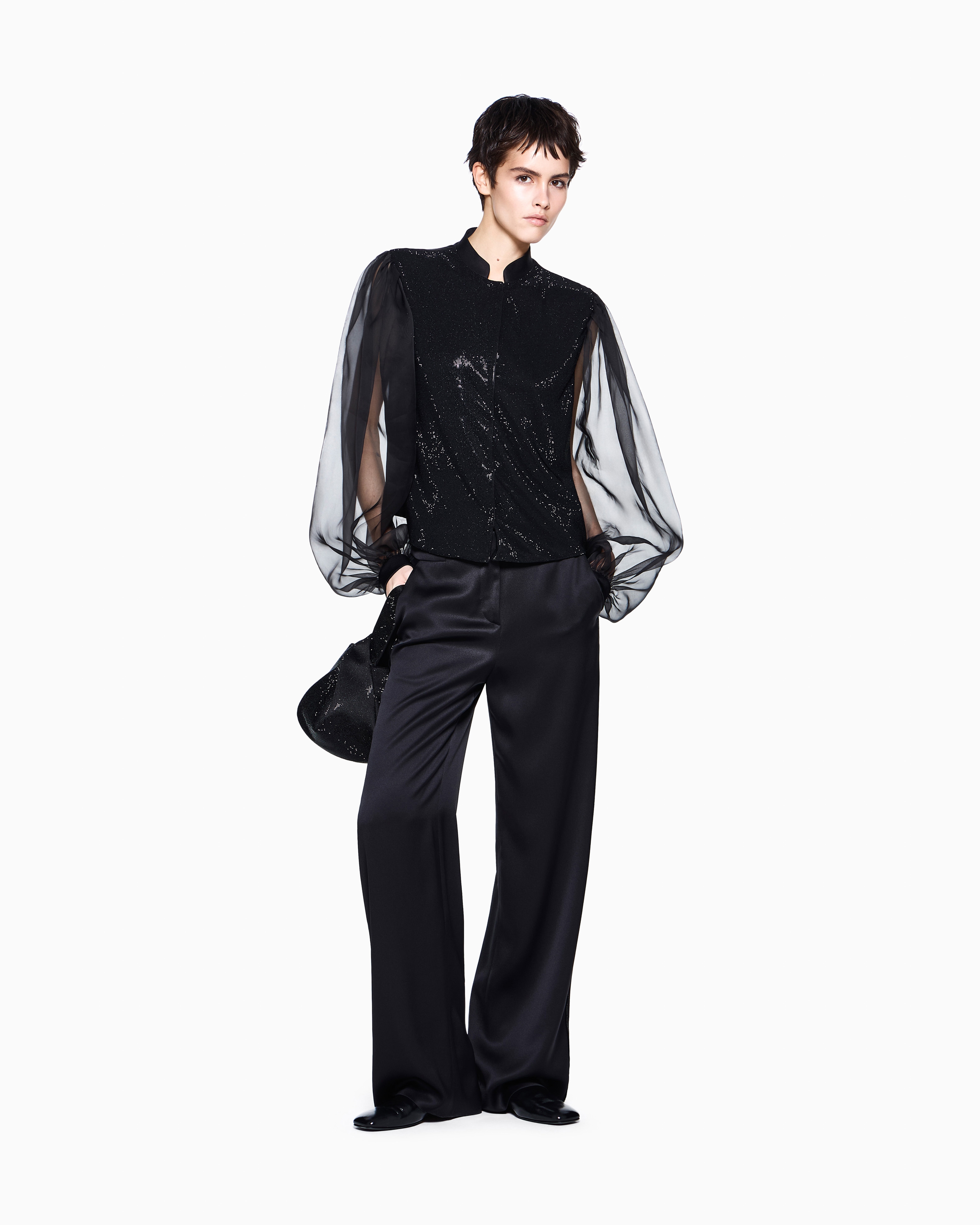 GIORGIO ARMANI Giorgio Armani Palazzo Trousers with Rhinestone Trim