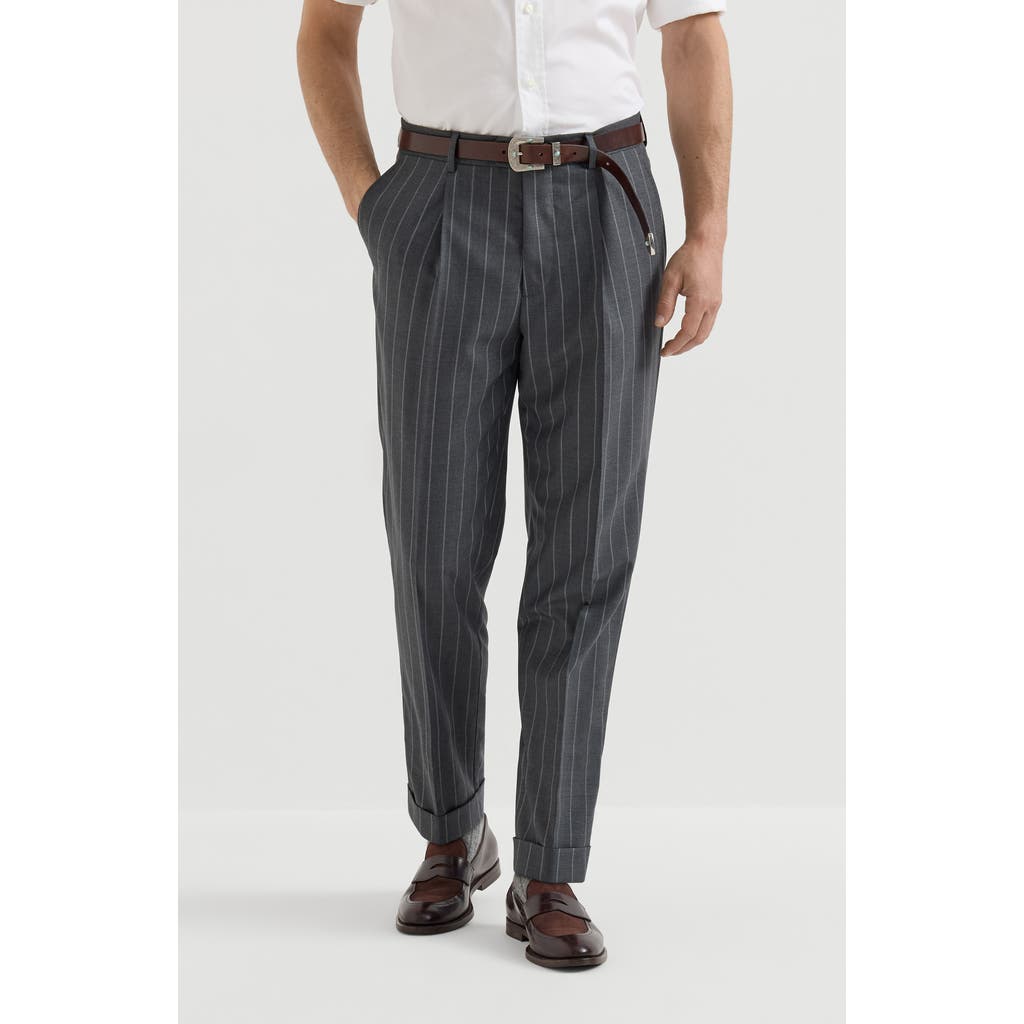 BRUNELLO CUCINELLI Brunello Cucinelli Super 150s Virgin Wool Wide Chalk Stripe Batavia Trousers