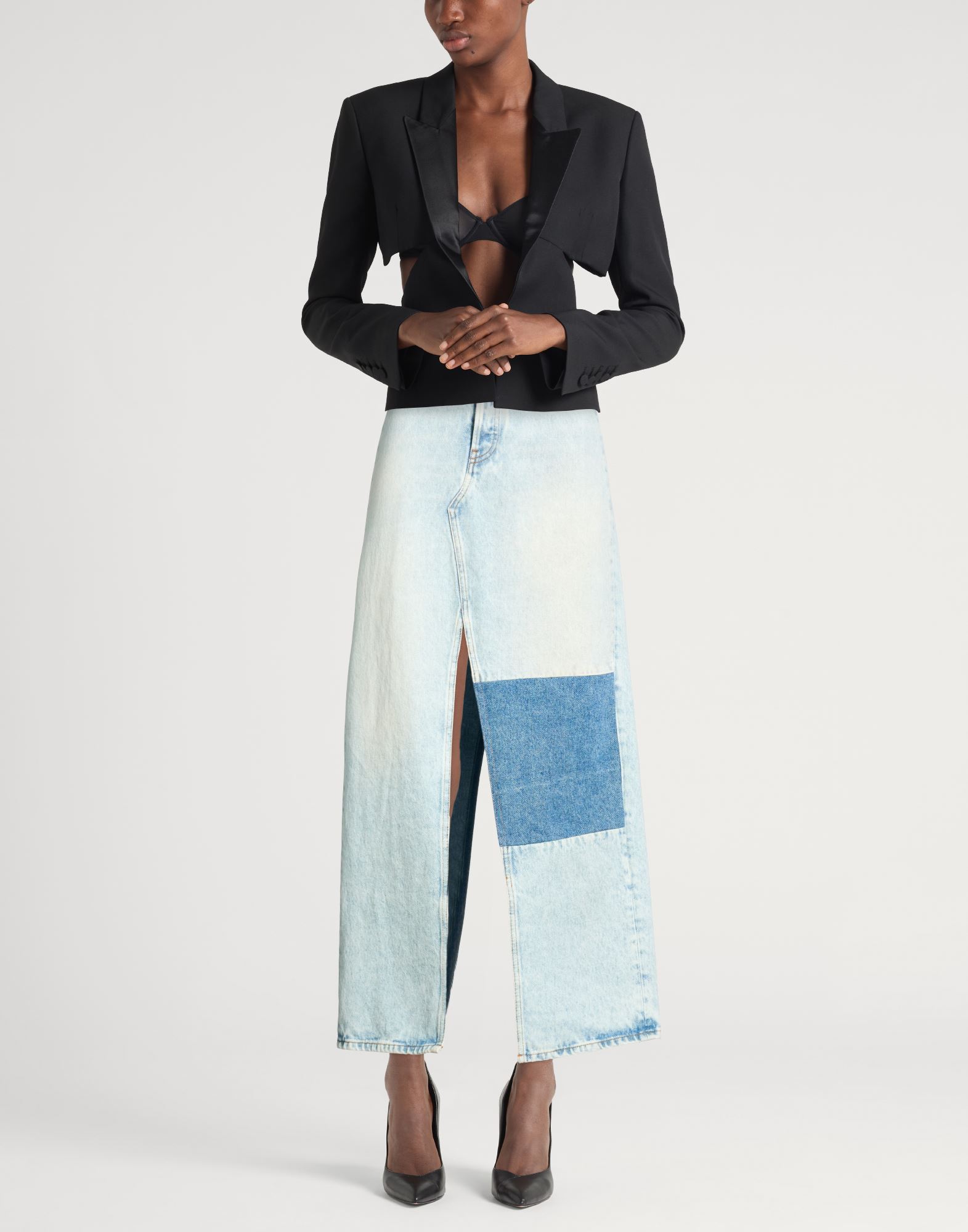 MAISON MARGIELA MM6 Maison Margiela Two-Tone Faded Denim Skirt