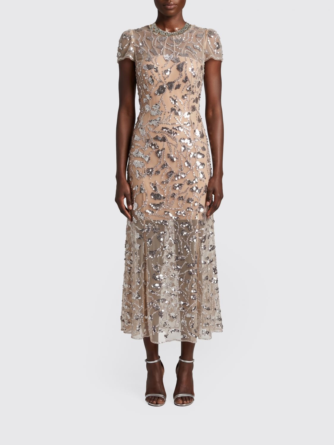 SELF-PORTRAIT Self-Portrait Sequin-Embroidered Midi Dress