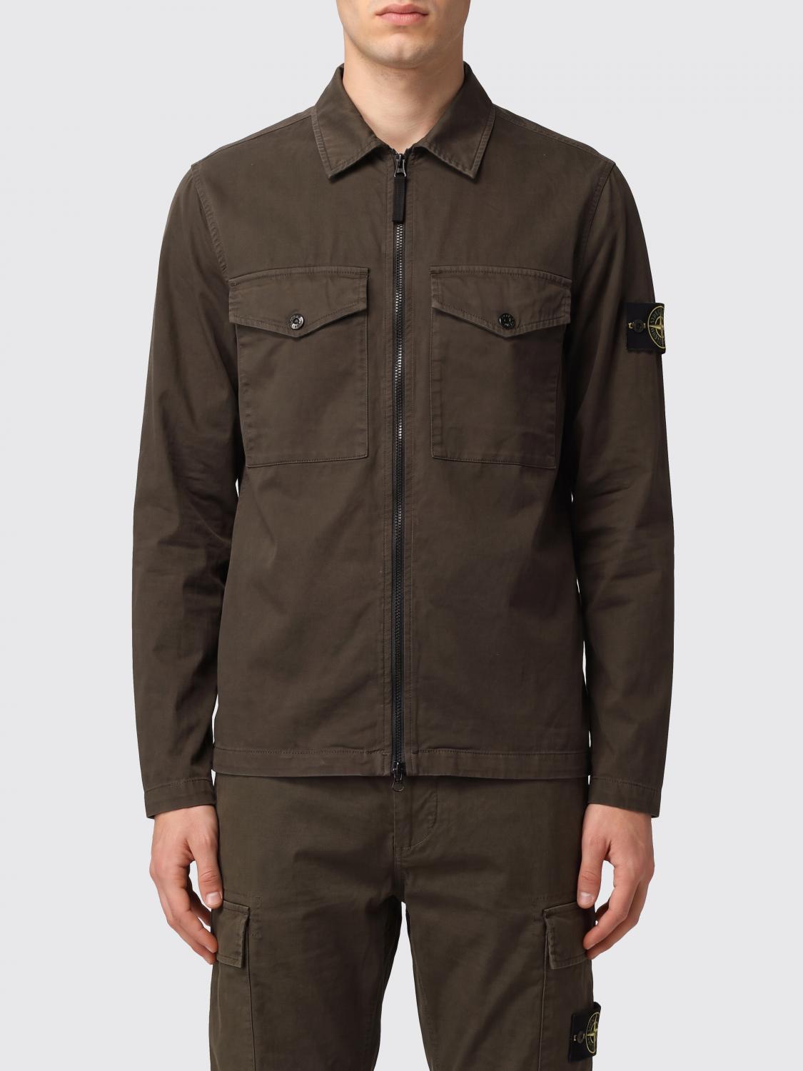 STONE ISLAND stretch organic cotton shirt jacket with compass logo