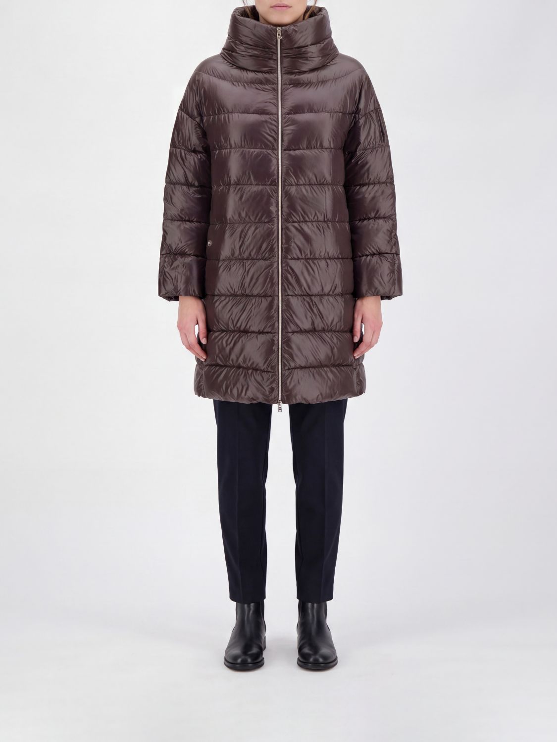 HERNO Herno Long Quilted Nylon Puffer Coat with High Neck and Down Padding
