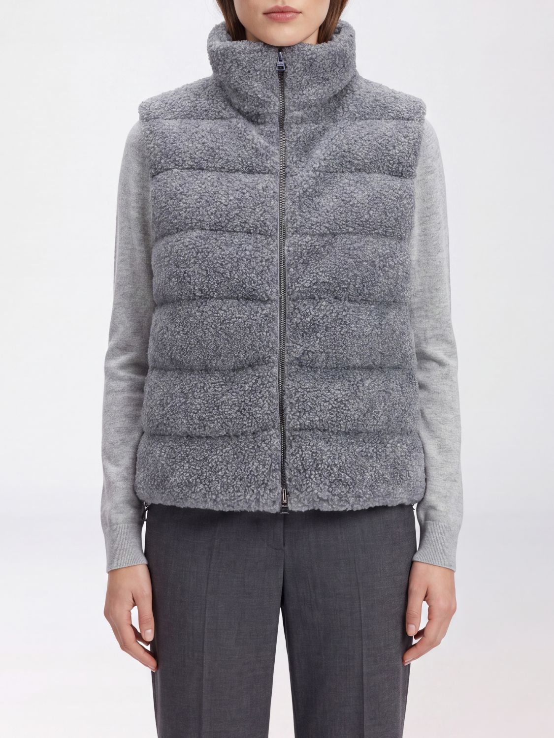 HERNO Herno Padded Quilted Nylon and Fleece High Neck Gilet