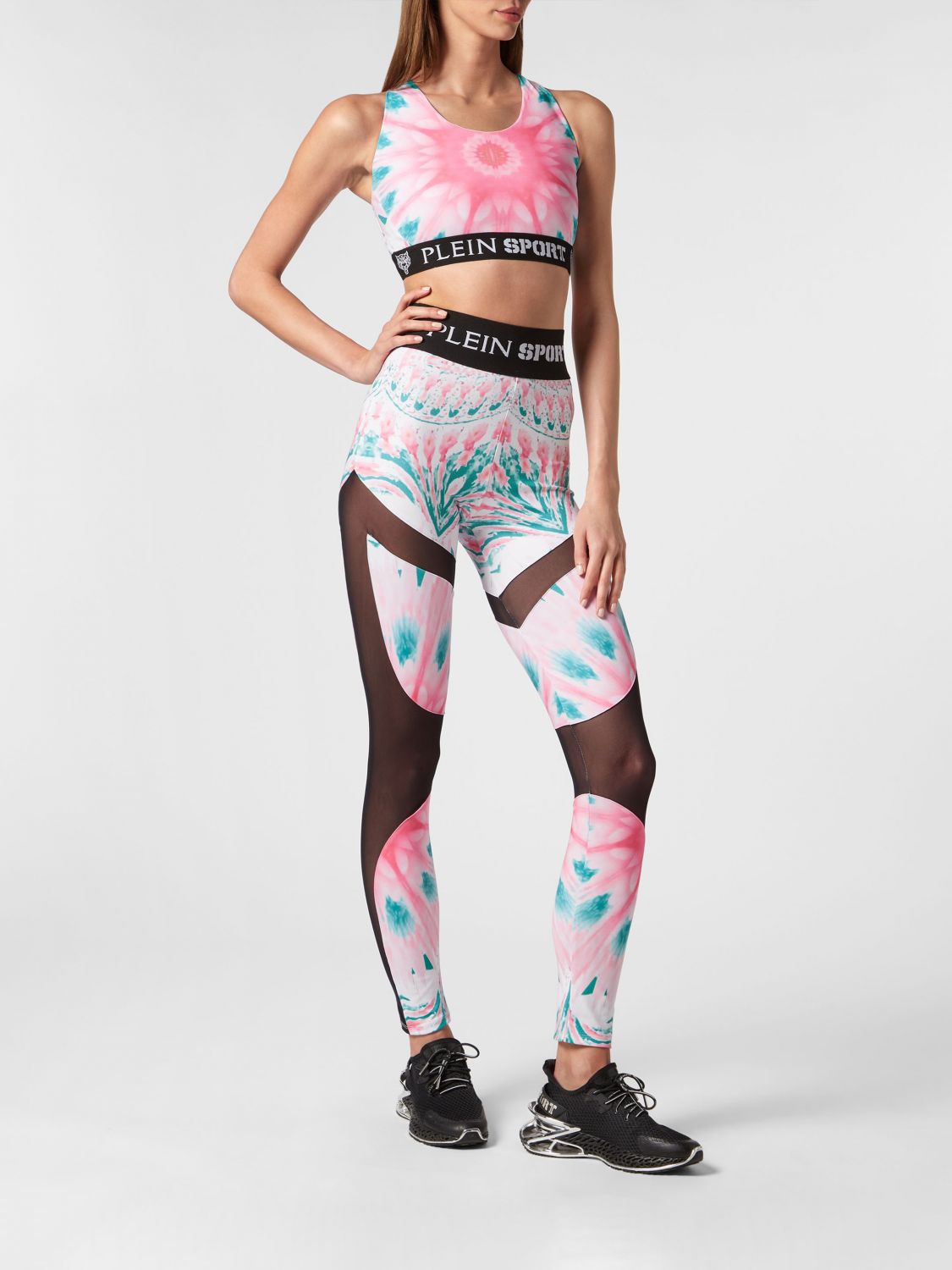 PLEIN SPORT stretch-tech fabric sports leggings with graphic print and rhinestones