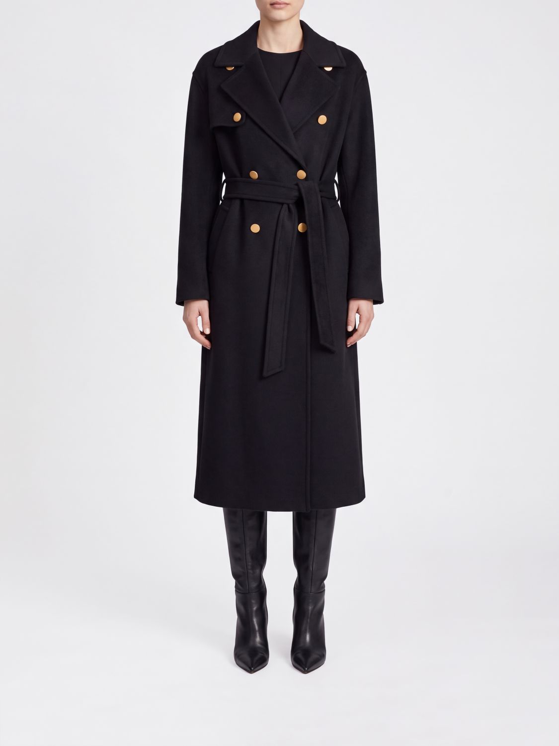 ALBERTA FERRETTI Alberta Ferretti Double-Breasted Long Wool and Cashmere Coat with Belt