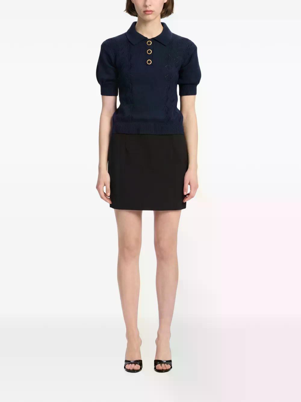 ALESSANDRA RICH Alessandra Rich Pointelle Knit Puff Sleeve Polo Top