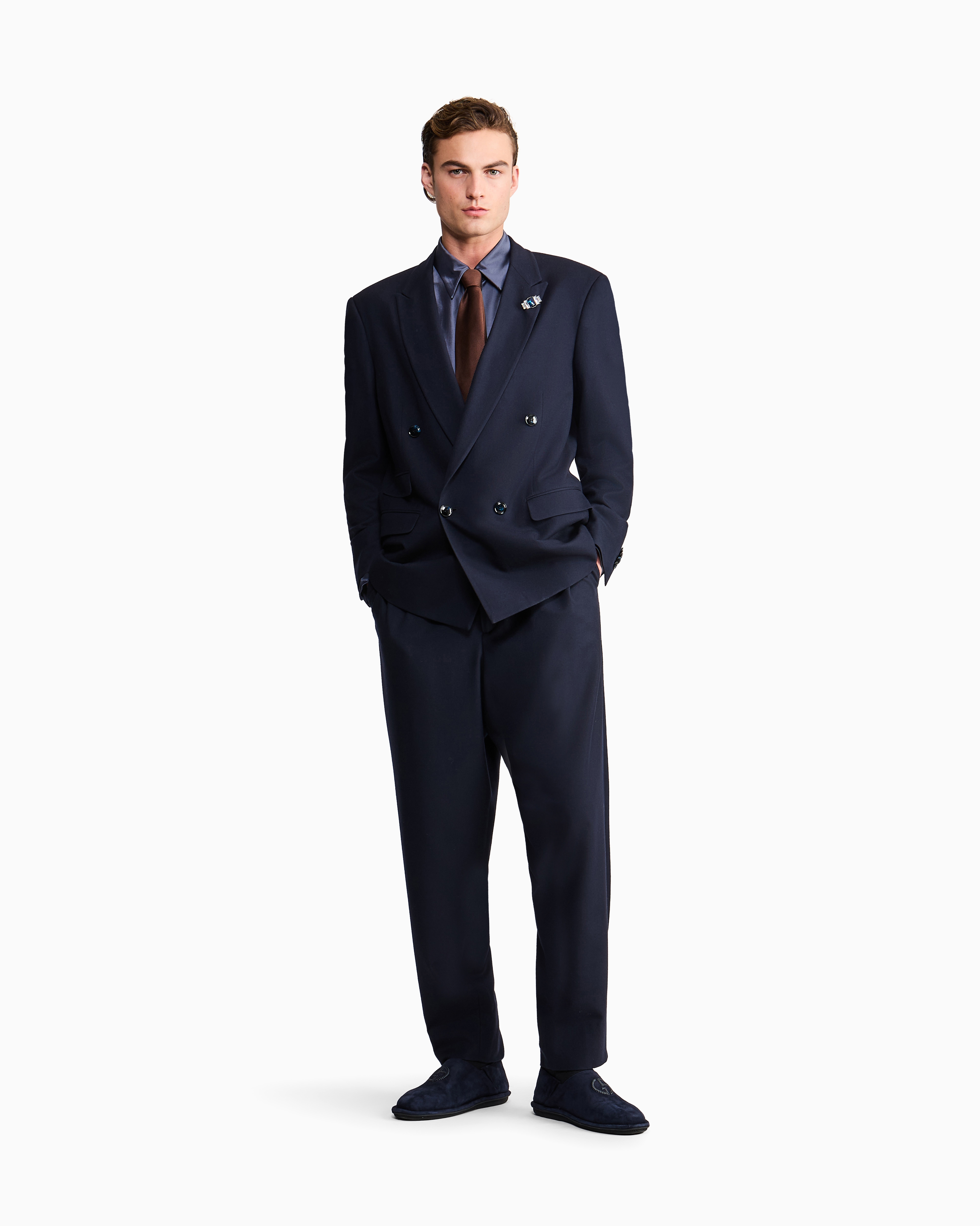GIORGIO ARMANI shirt regular fit in yarn-dyed viscose and silk poplin