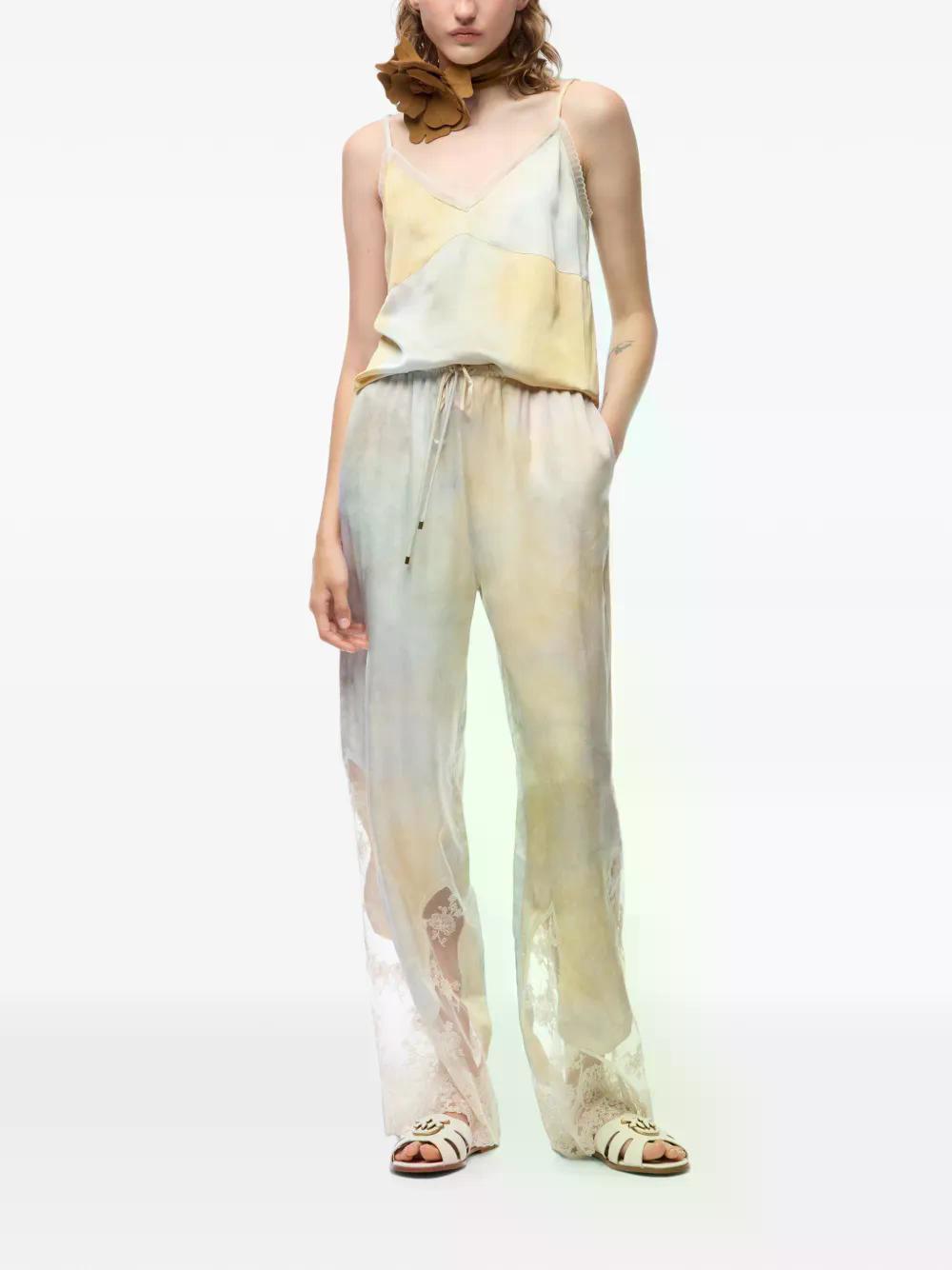 PINKO PINKO Garment-Dyed Satin Trousers with Lace Inserts
