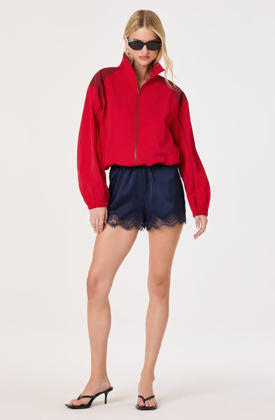 ASTR THE LABEL ASTR the Label Amadea Lace Hem Pull-On Satin Shorts