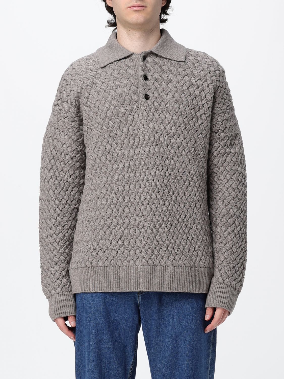 BOTTEGA VENETA Bottega Veneta Relaxed Fit Long Sleeve Knitted Wool Polo Shirt