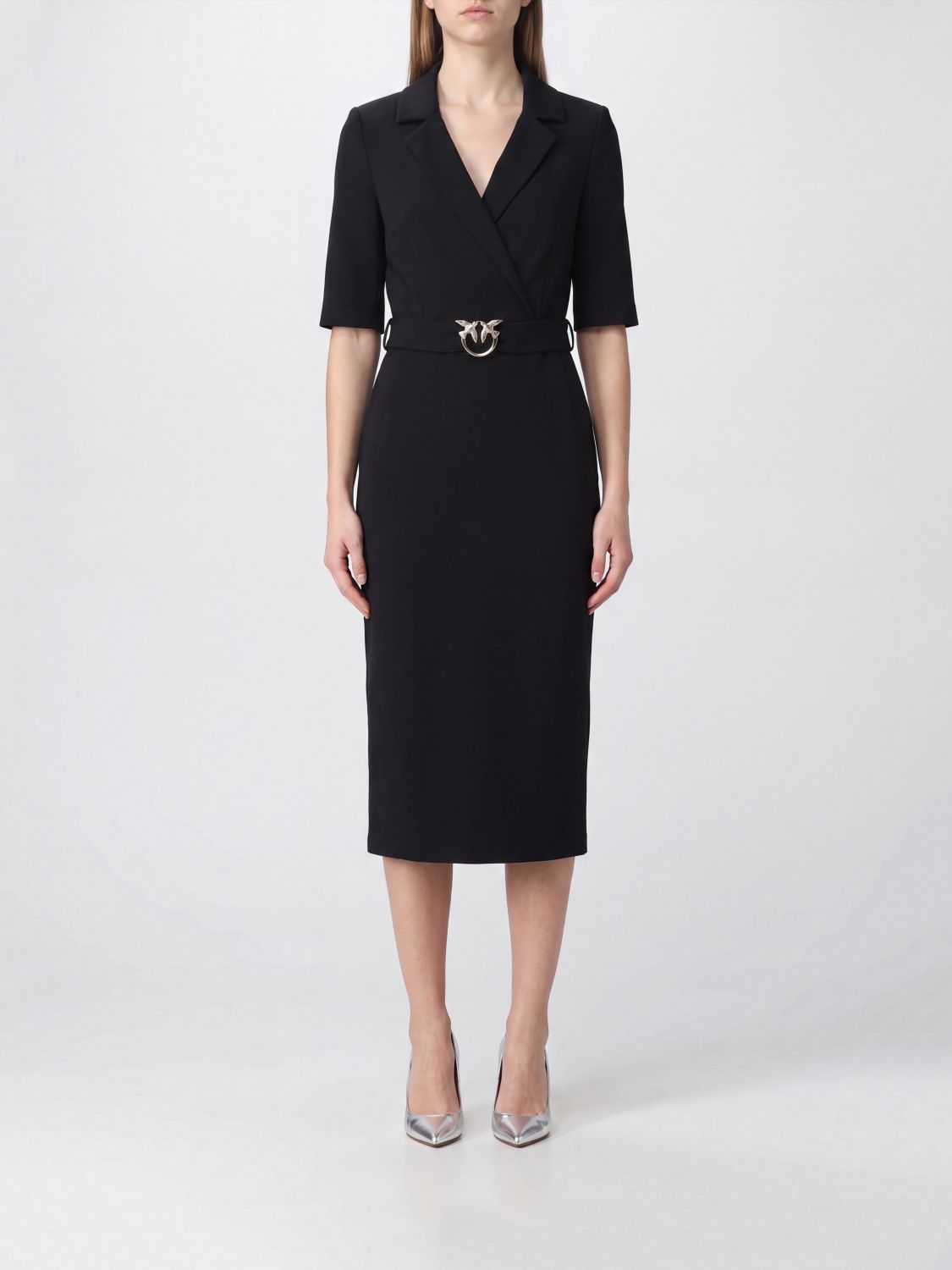 PINKO arnebia midi wrap dress with logo buckle belt