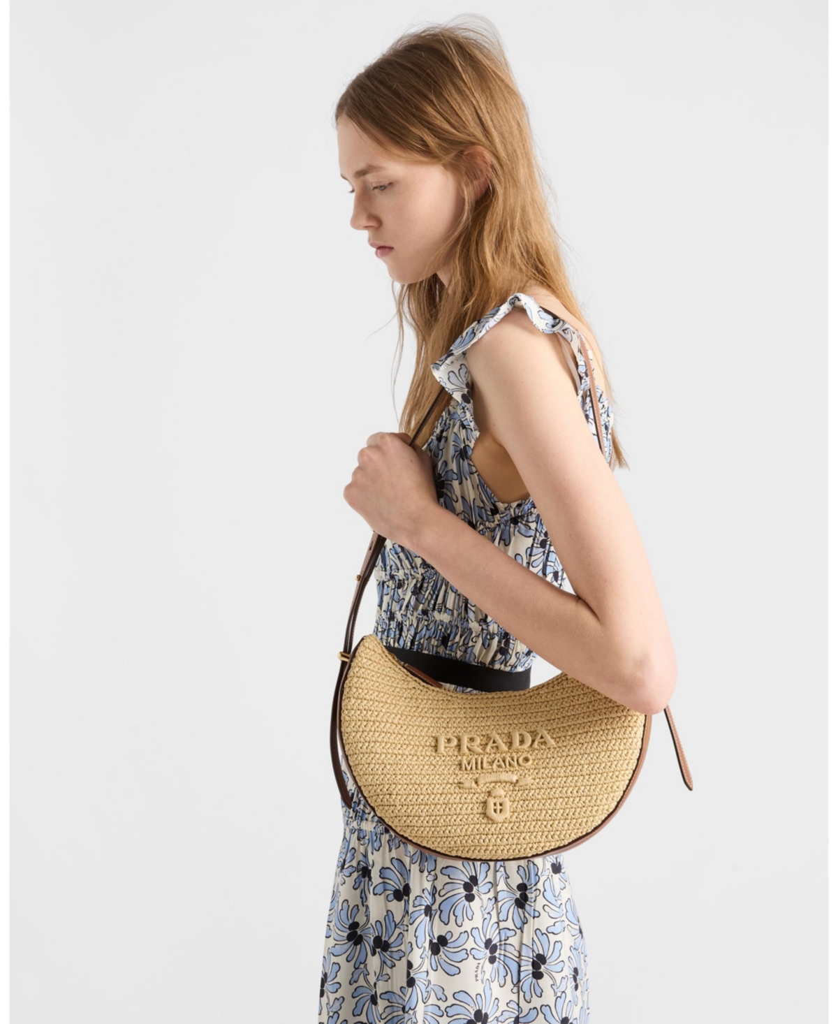 PRADA Prada Arque Small Crochet and Leather Bag