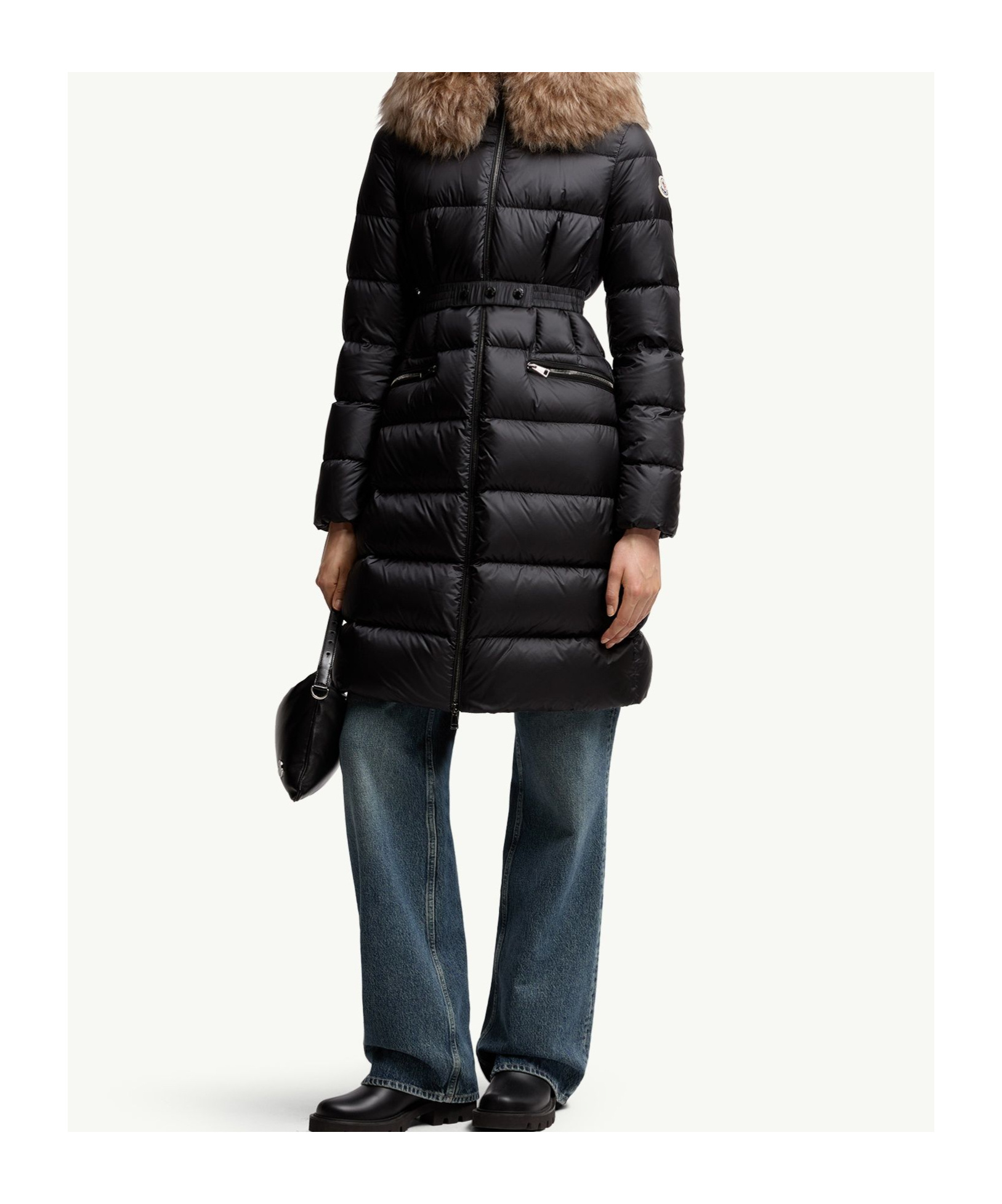 MONCLER Moncler Boedic Long Down Jacket with Shearling Trim