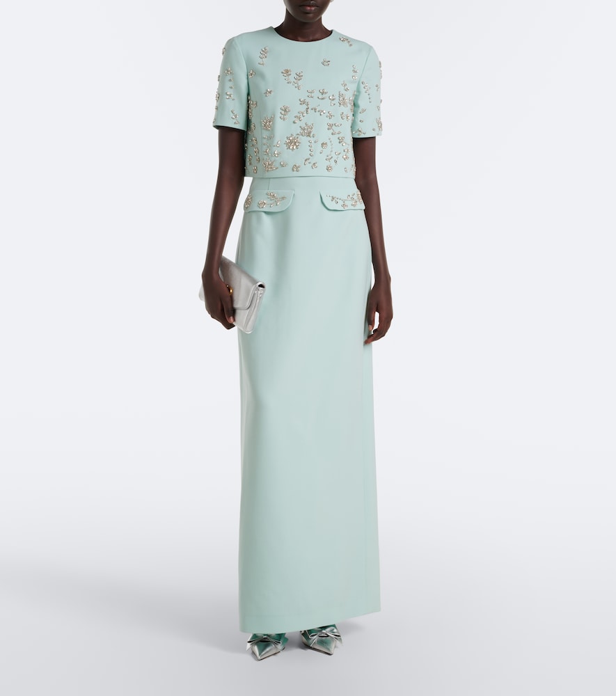 OSCAR DE LA RENTA Oscar de la Renta Embellished Wool-Blend Bustier Gown
