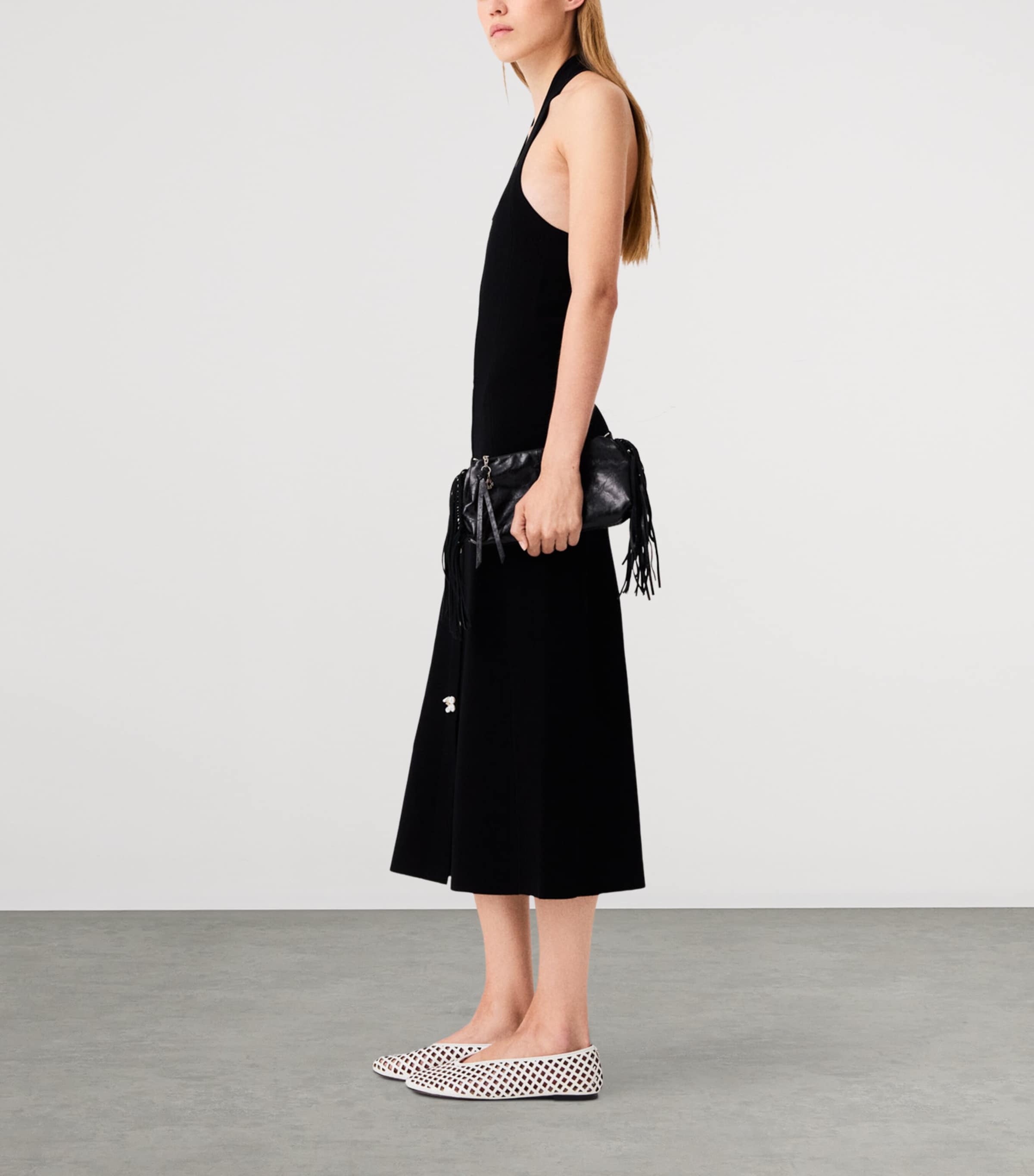 MAJE Maje Knitted Halterneck Midi Dress with Embellished Buttons