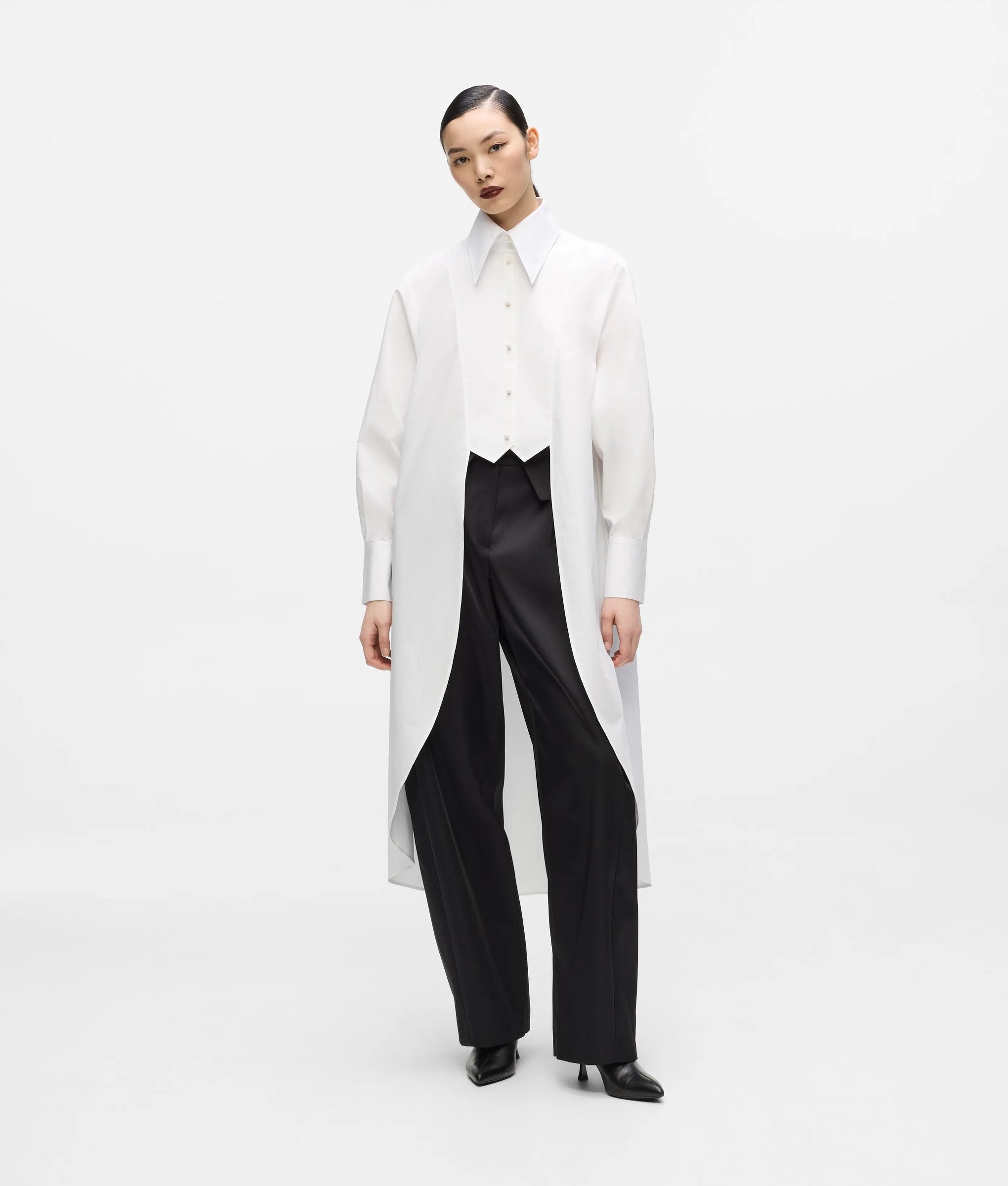 KARL LAGERFELD Karl Lagerfeld KL Studio Layered Long Shirt in Organic Cotton