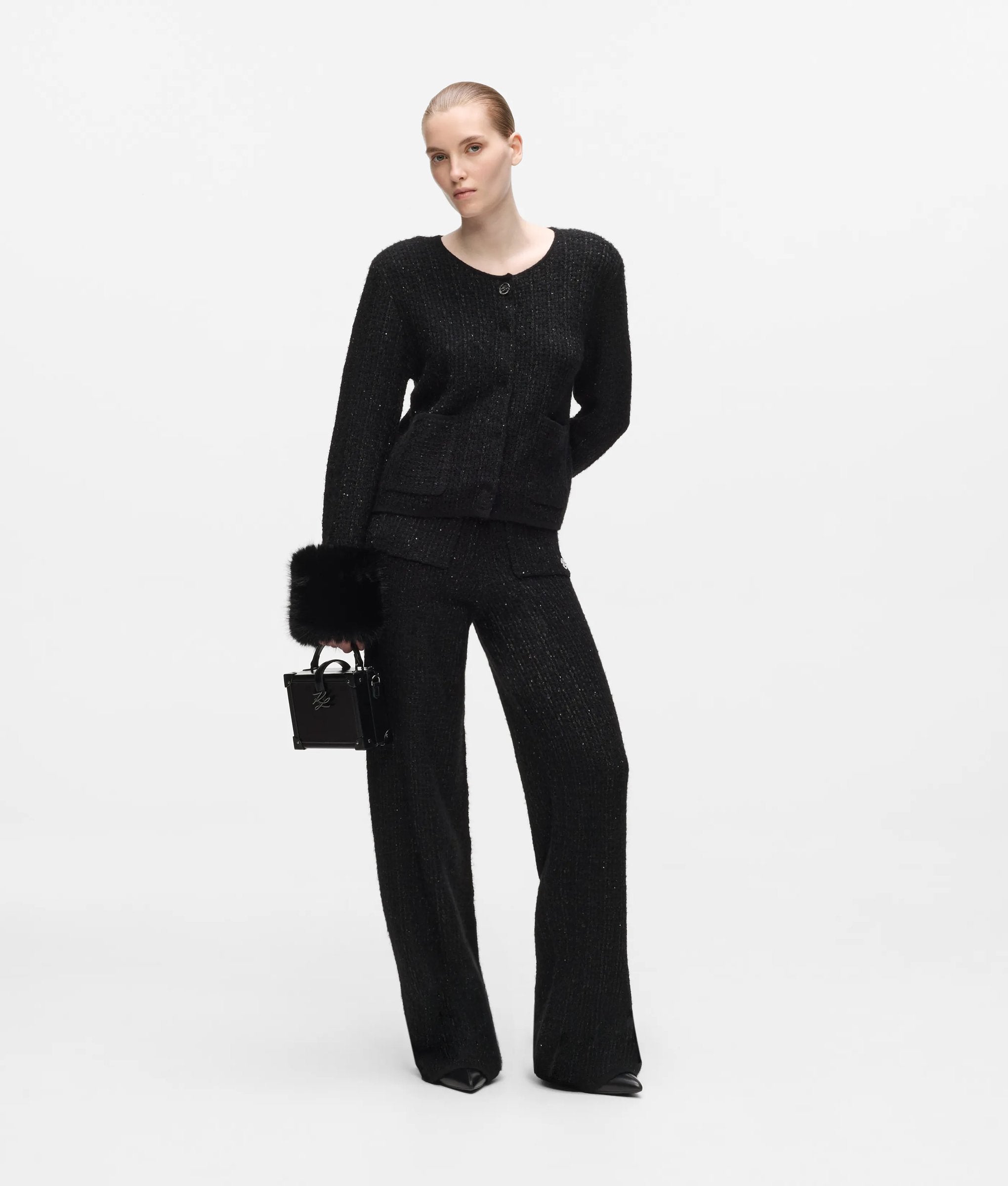 KARL LAGERFELD Karl Lagerfeld Bouclé Knitted Sequined Pants