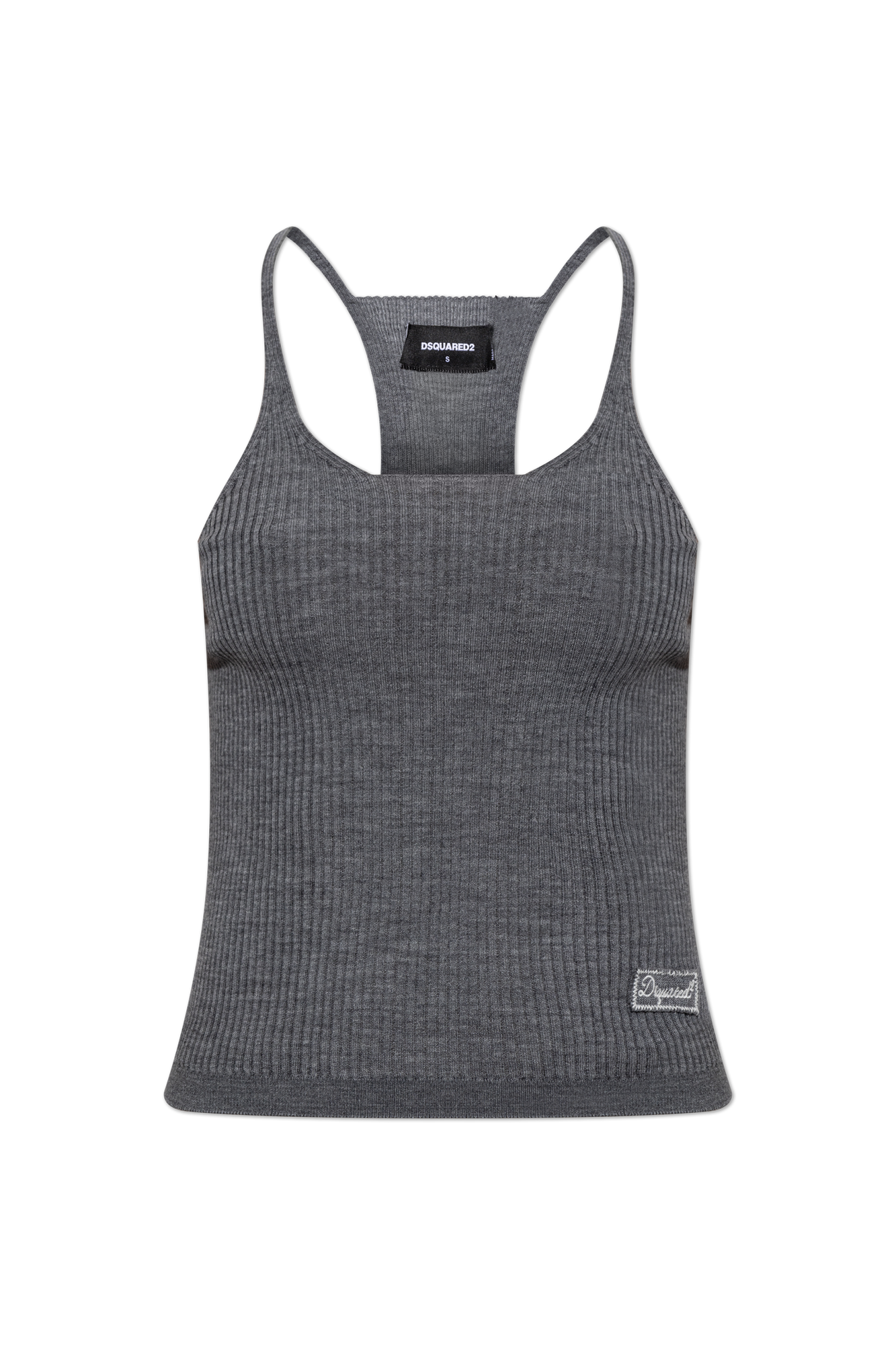 DSQUARED2 Dsquared2 Grey Ribbed Virgin Wool Racerback Top