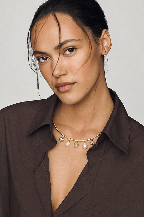 ELISABETTA FRANCHI Elisabetta Franchi V-Neck Georgette Blouse with Jewel Detail
