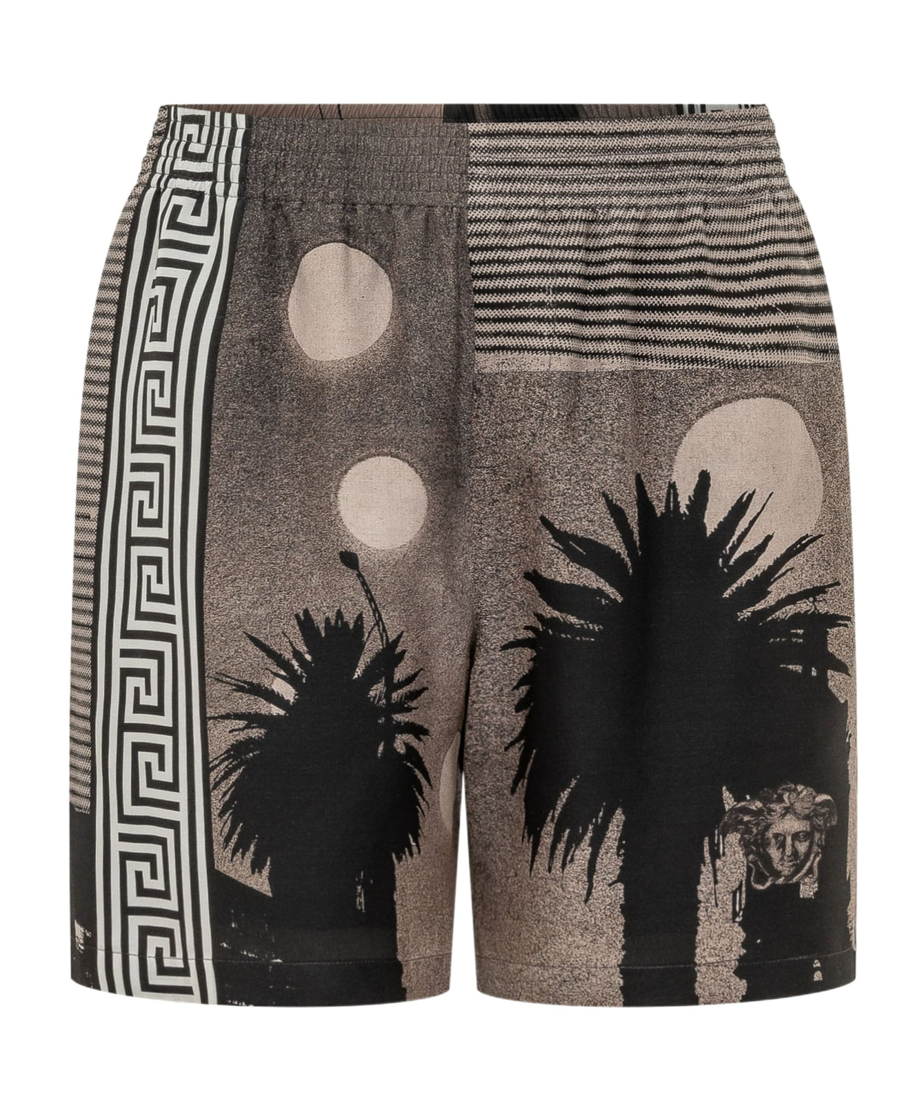 VERSACE VERSACE All-Over Logo Print Silk Shorts